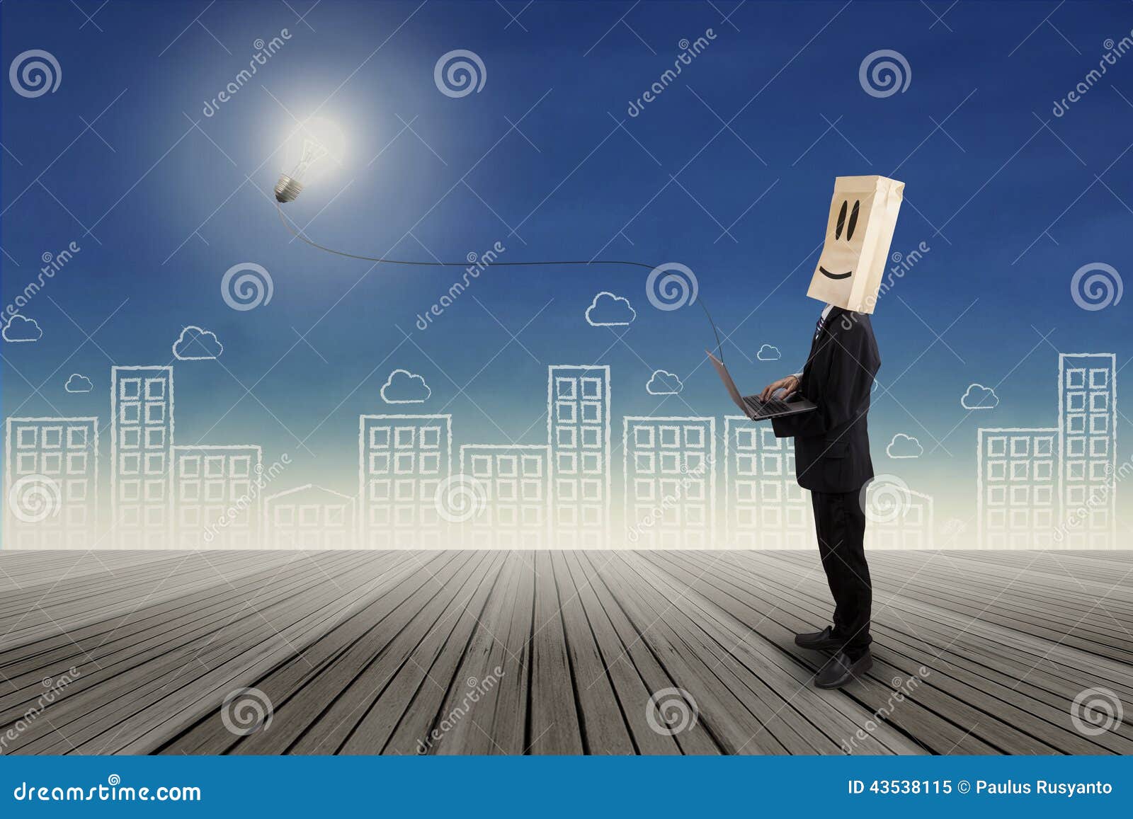 Anonymous Businessman with Lightbulb Stock Illustration - Illustration ...