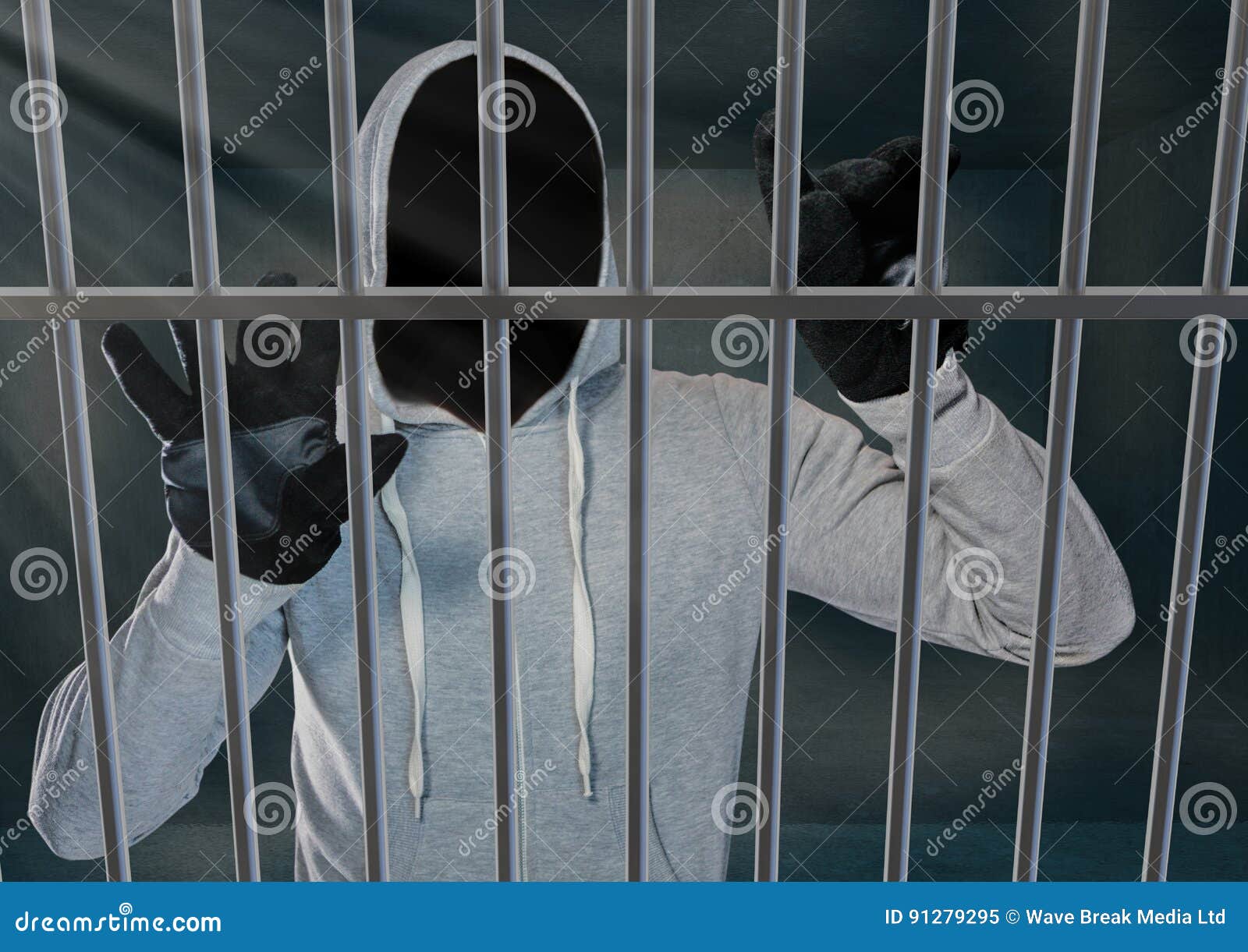 Anonymous Criminal in Hood Behind Prison Bars Stock Illustration ...