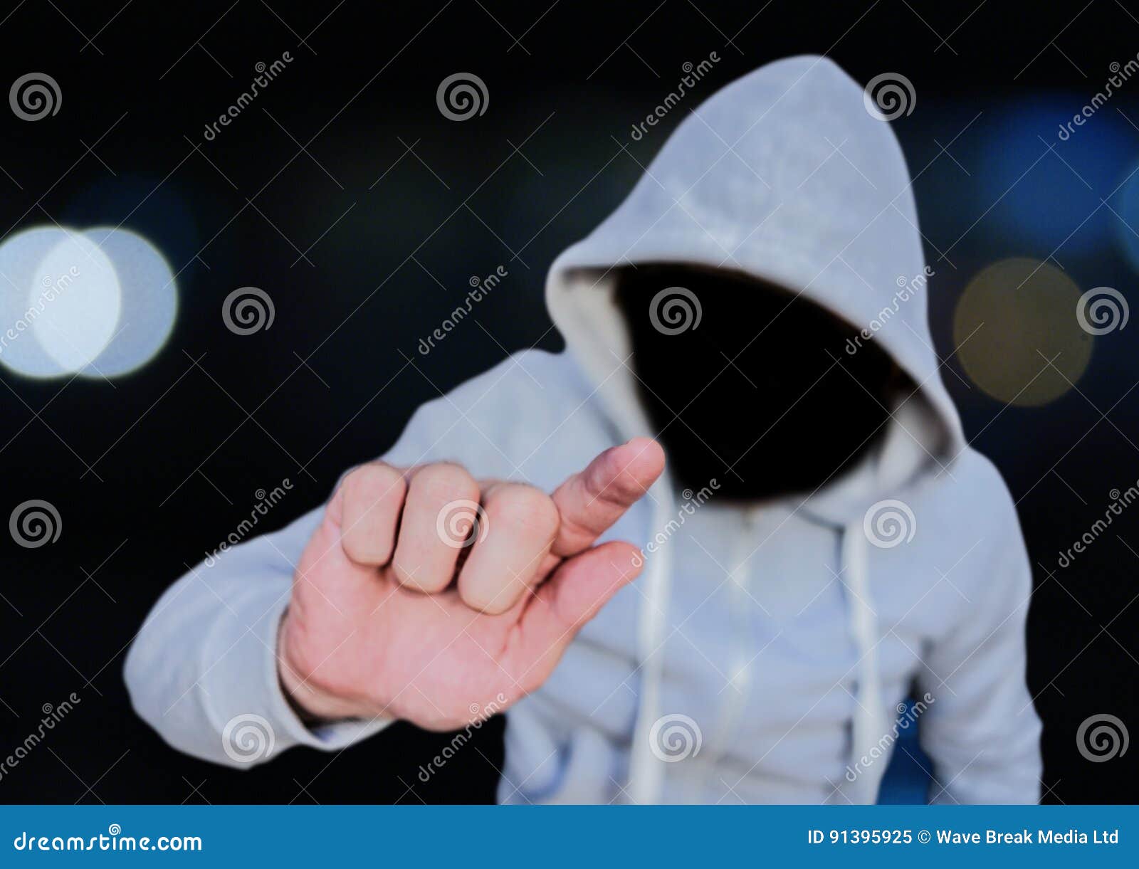 Anonymous Criminal Man in Hood in Front of City Lights Stock Image ...