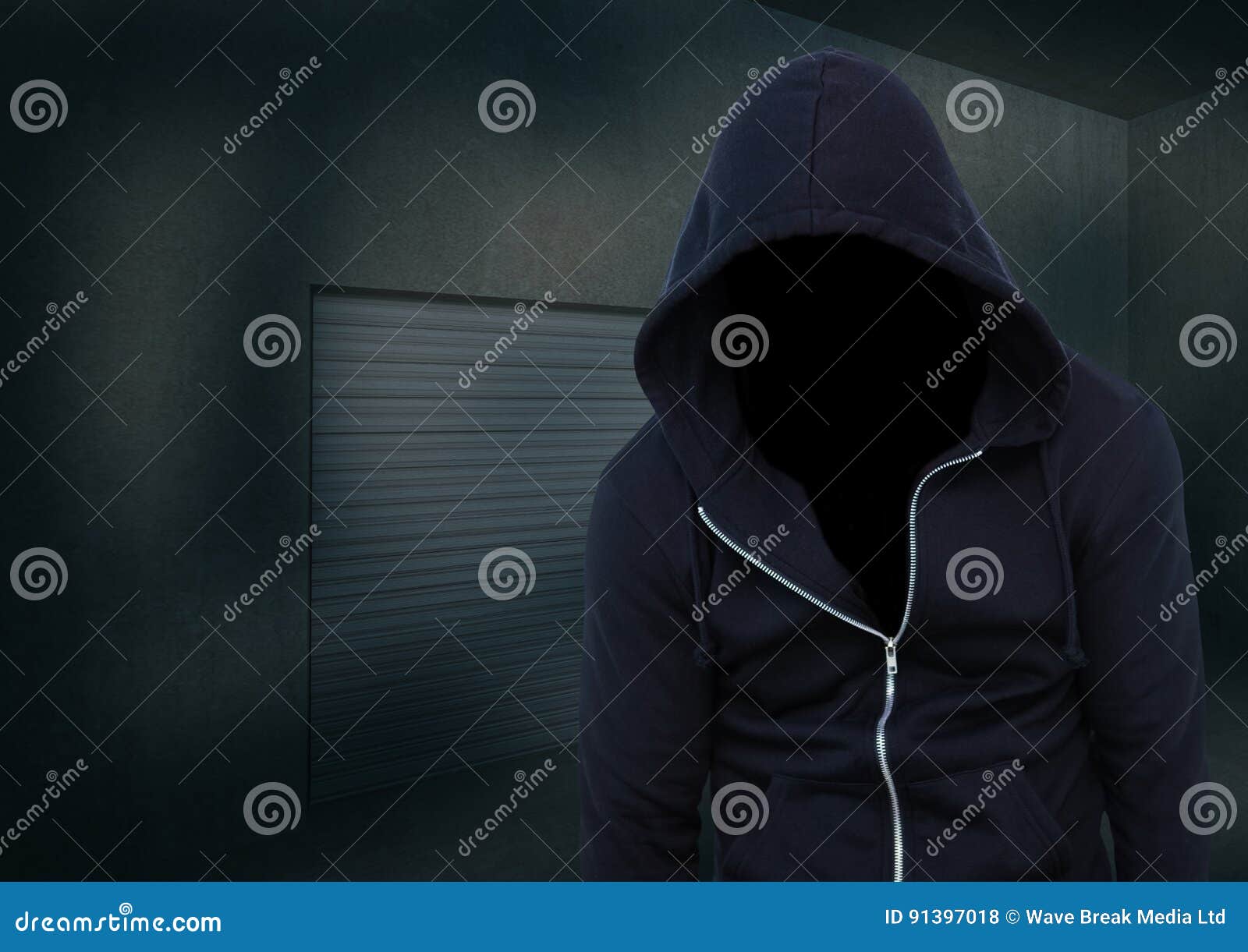 Anonymous Criminal Man in Hood in Front of Dark Room Stock Illustration ...