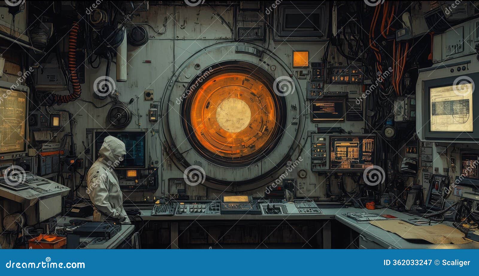 Anonymous Figure in Futuristic Laboratory Featuring Complex Technology ...