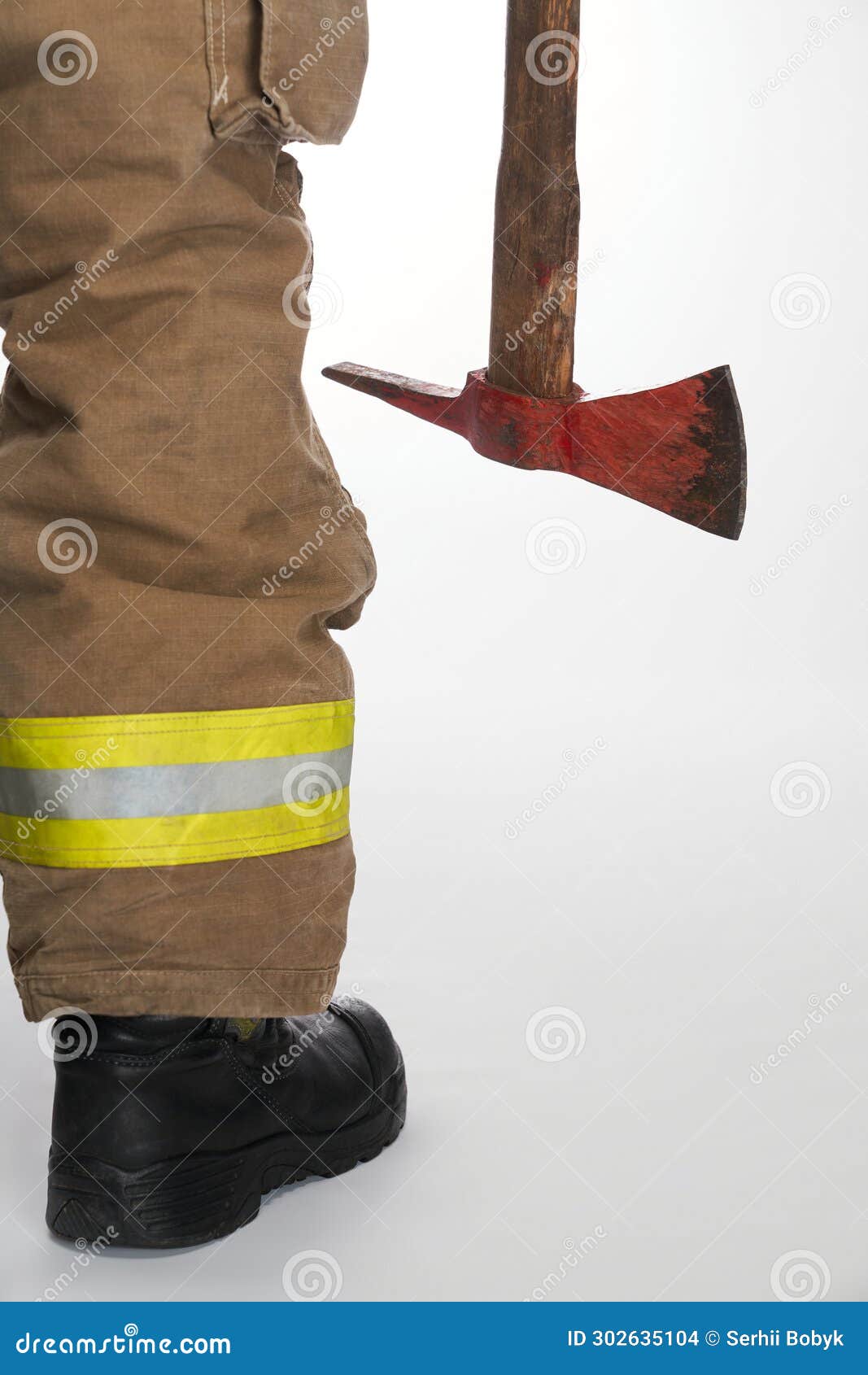 Anonymous Firefighter in Uniform Holding Sharp Fire Axe in Studio ...