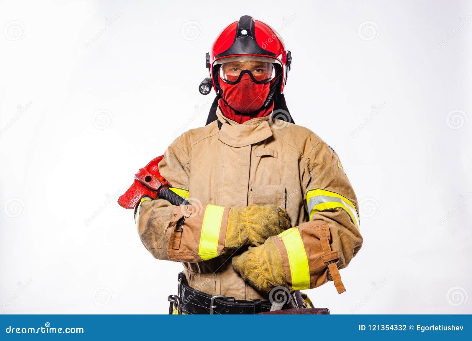 Man in Uniform Holding Fire Ax Stock Photo - Image of dedication ...