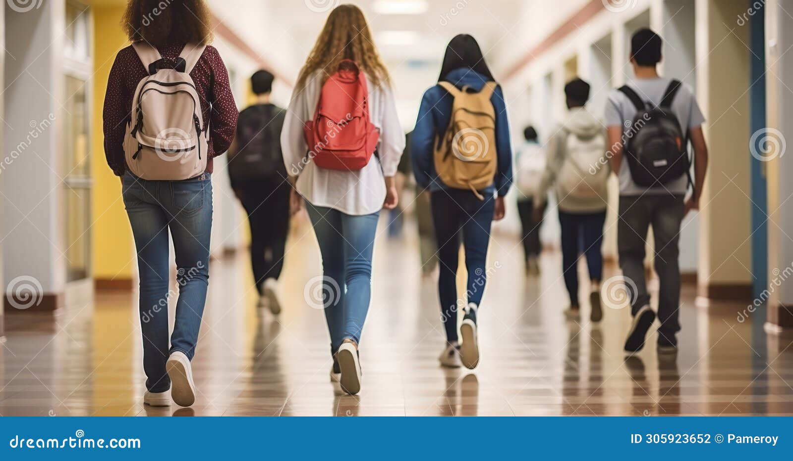 The Anonymous Flow of Teenage Students through a High School Hall Stock Illustration ...