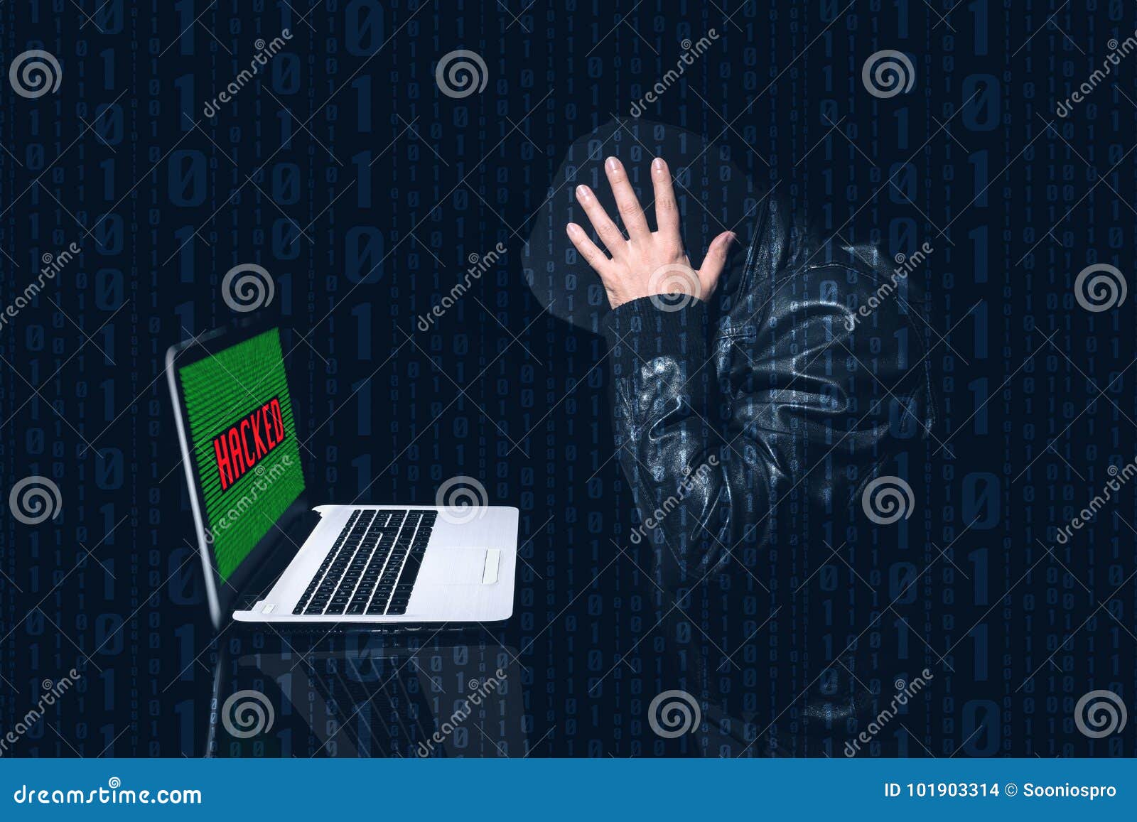 Anonymous Hacked Putting His Hands on His Head with Much Concern Stock ...