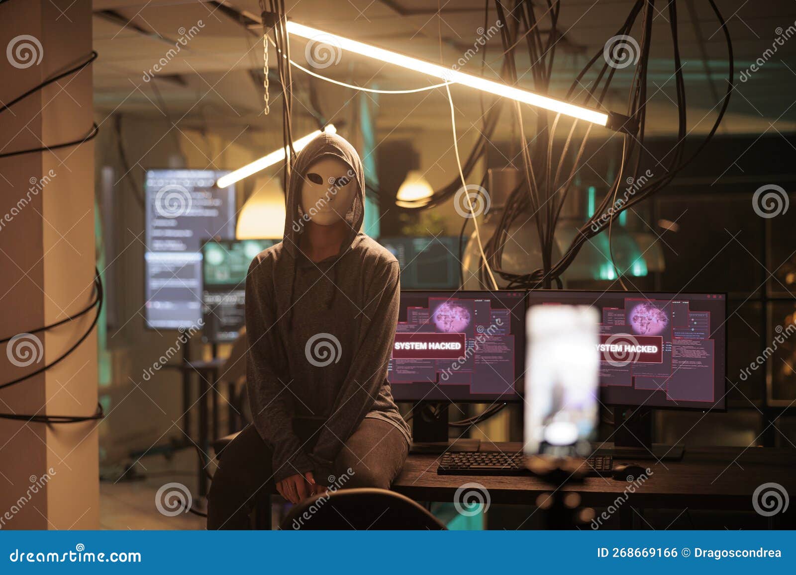 Anonymous Hacker Attacking Database Server Portrait, Cybercrime Stock ...