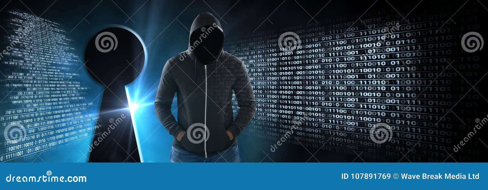 Anonymous Hacker with Computer Code Binary Interface and Keyhole Stock Image - Image of black ...