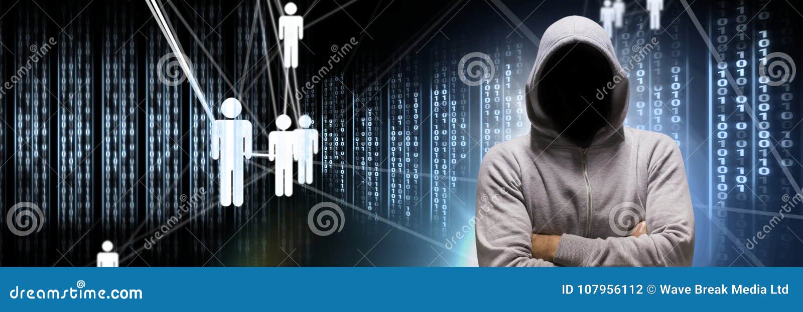 Anonymous Hacker with Computer Code Binary Interface and People Icons ...