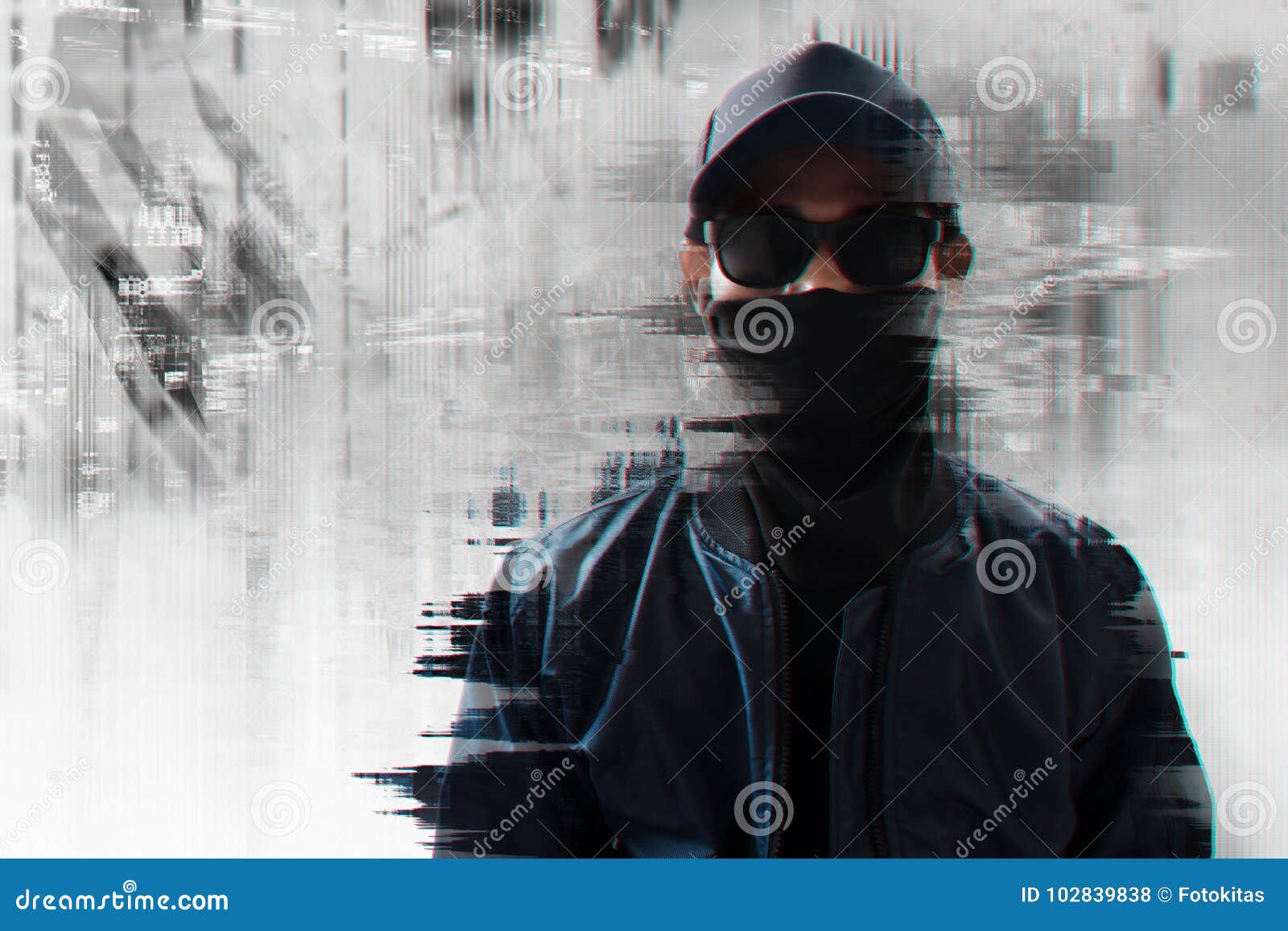 Anonymous Hacker on Glitch Background Stock Photo - Image of criminal ...