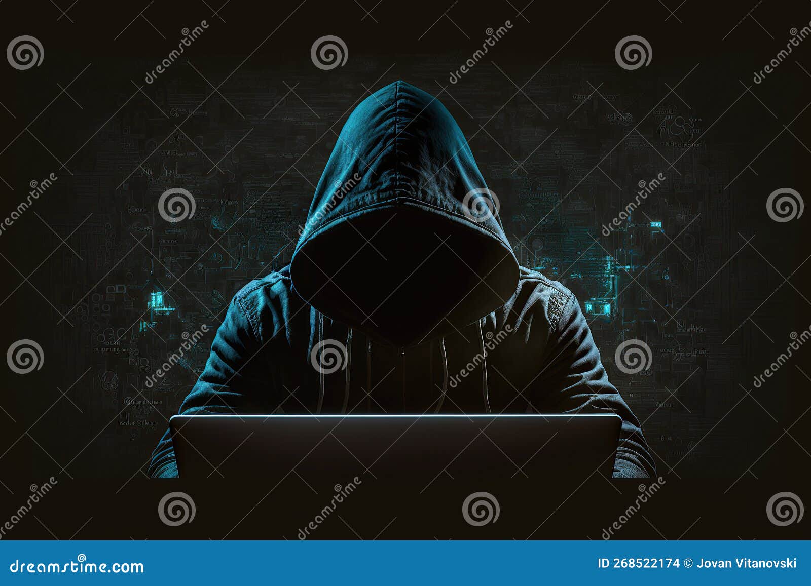 Hacker with Hood and Mask Sitting Next To Computer.Generative AI Stock ...