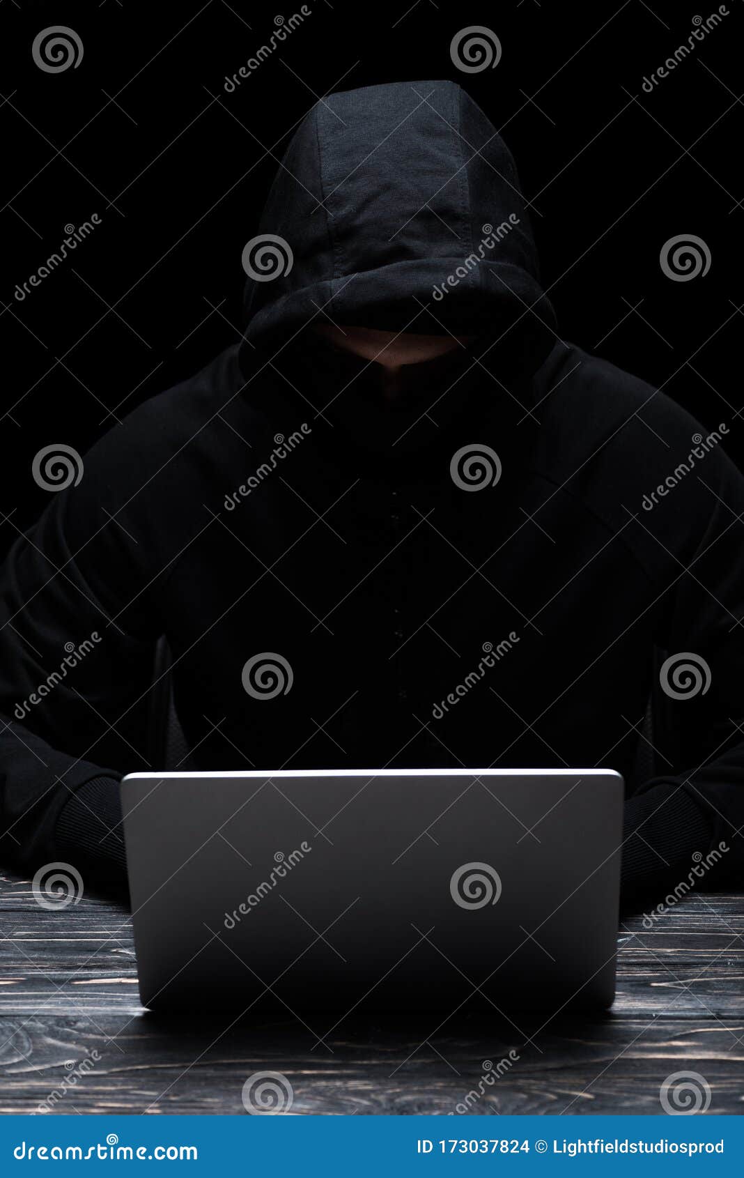 Anonymous Hacker in Hood Using Laptop Stock Photo - Image of ...