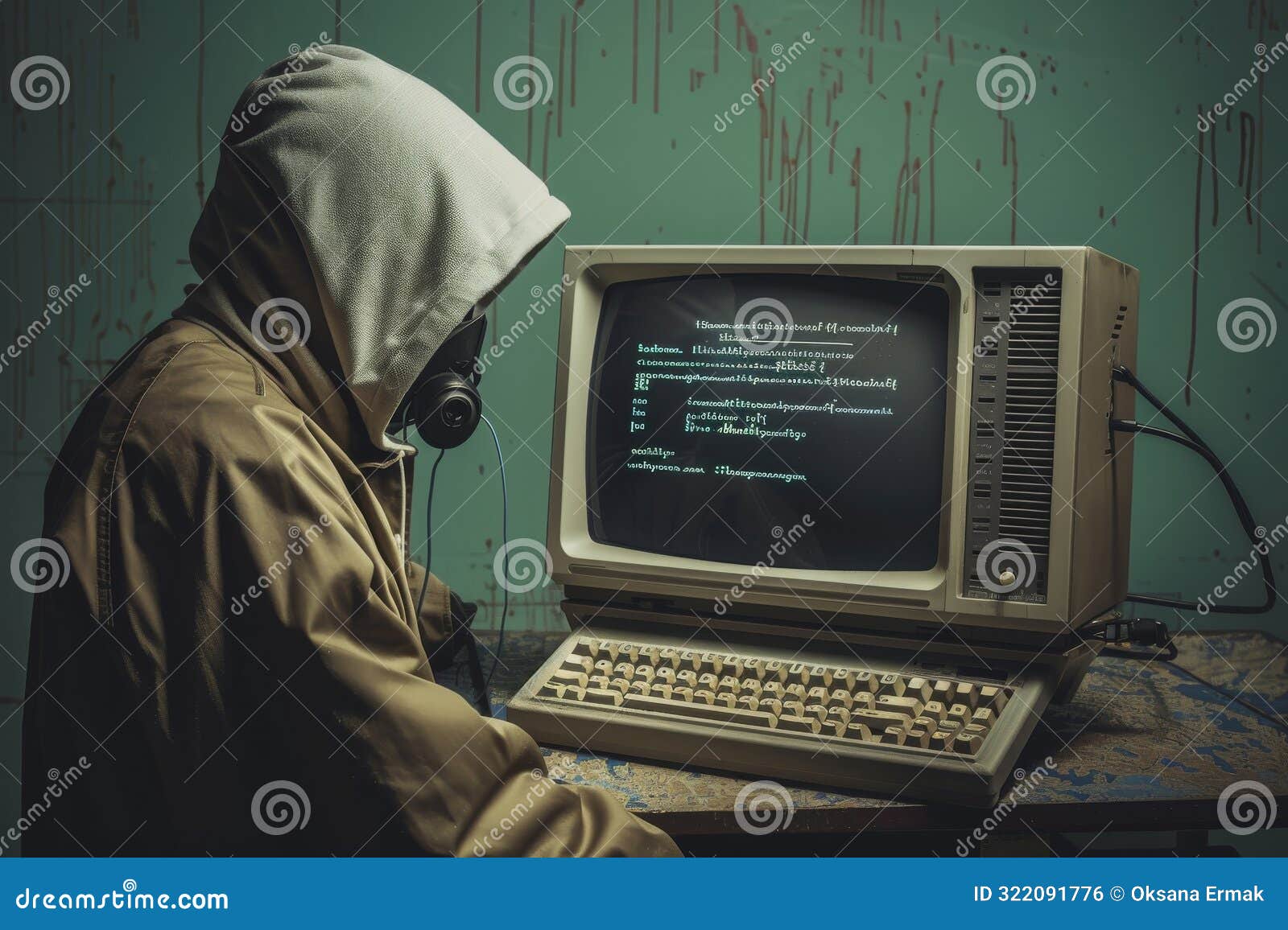 Anonymous Hacker Next To Vintage Computer Stock Illustration ...