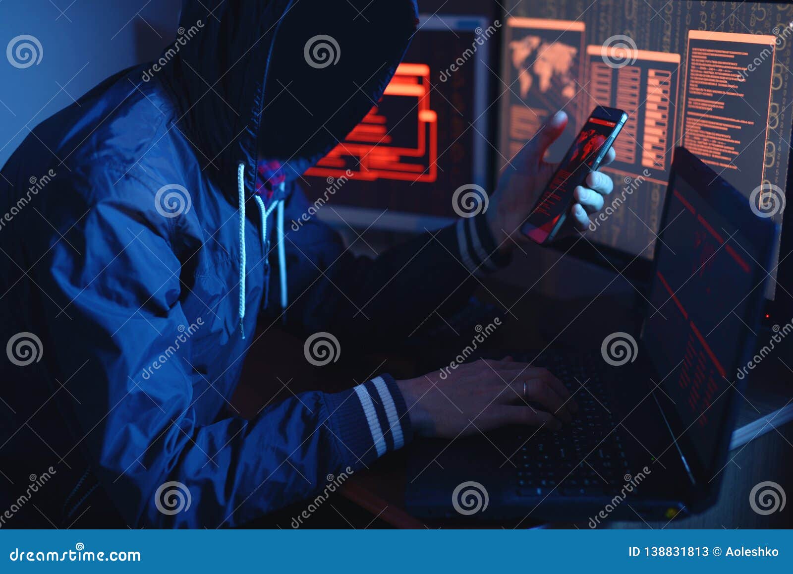 Anonymous Hacker with No Face Typing the Code Tries To Steal Accesses ...