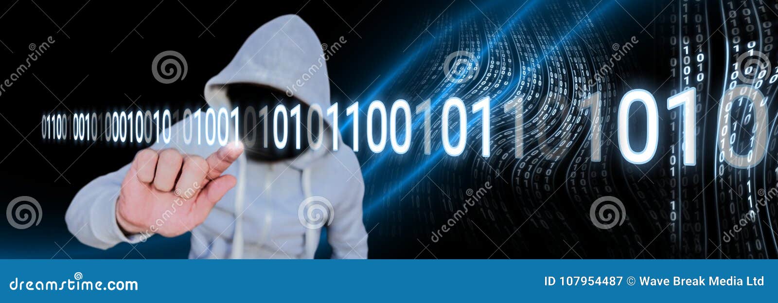 Anonymous Hacker Touching Computer Code Binary Interface Stock Image - Image of intruder, flare ...