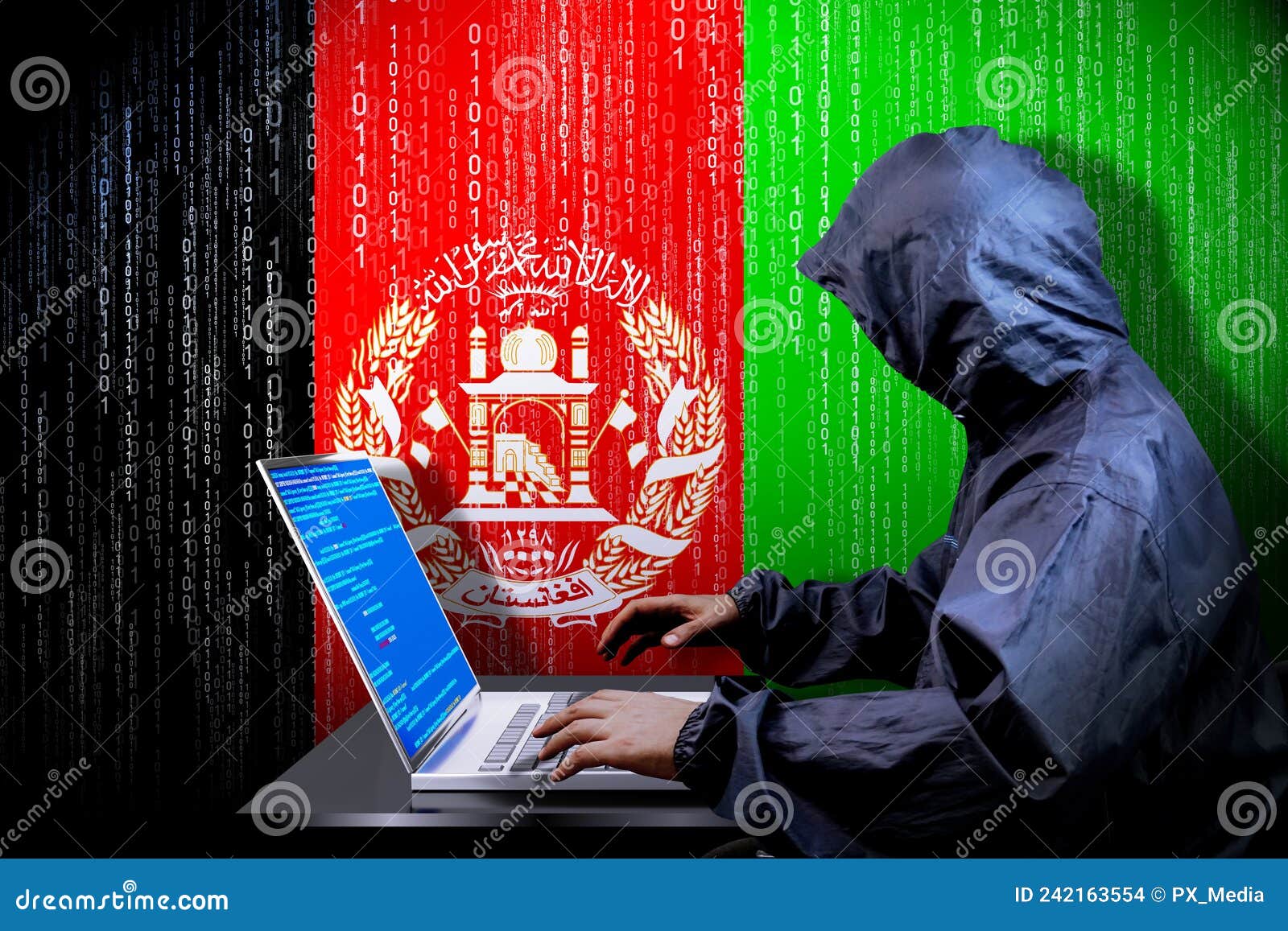 Anonymous Hooded Hacker, Flag of Afghanistan, Binary Code - Cyber ...