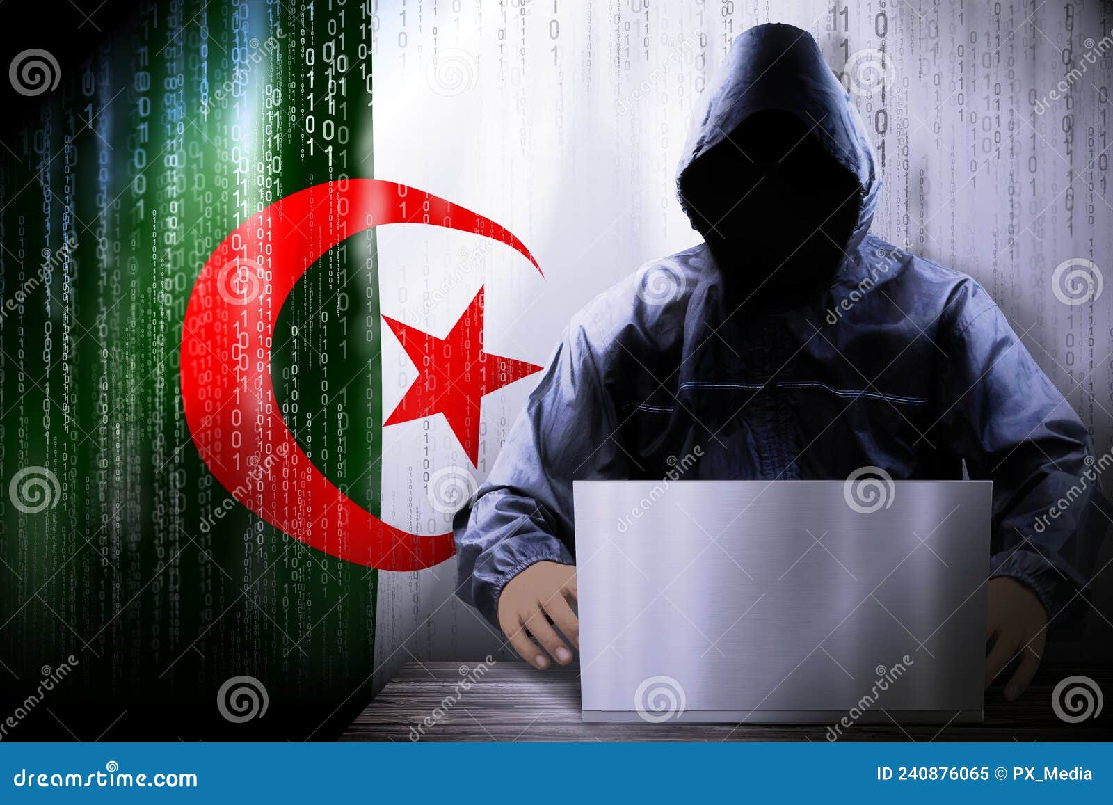 Anonymous Hooded Hacker, Flag of Algeria, Binary Code - Cyber Attack ...