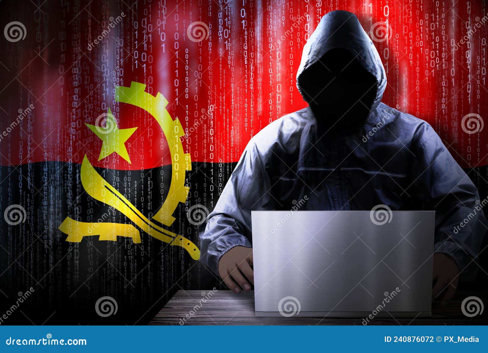 Anonymous Hooded Hacker, Flag of Angola, Binary Code - Cyber Attack ... Anonymous Hooded Hacker, Flag of Angola, Binary Code - Cyber Attack ...