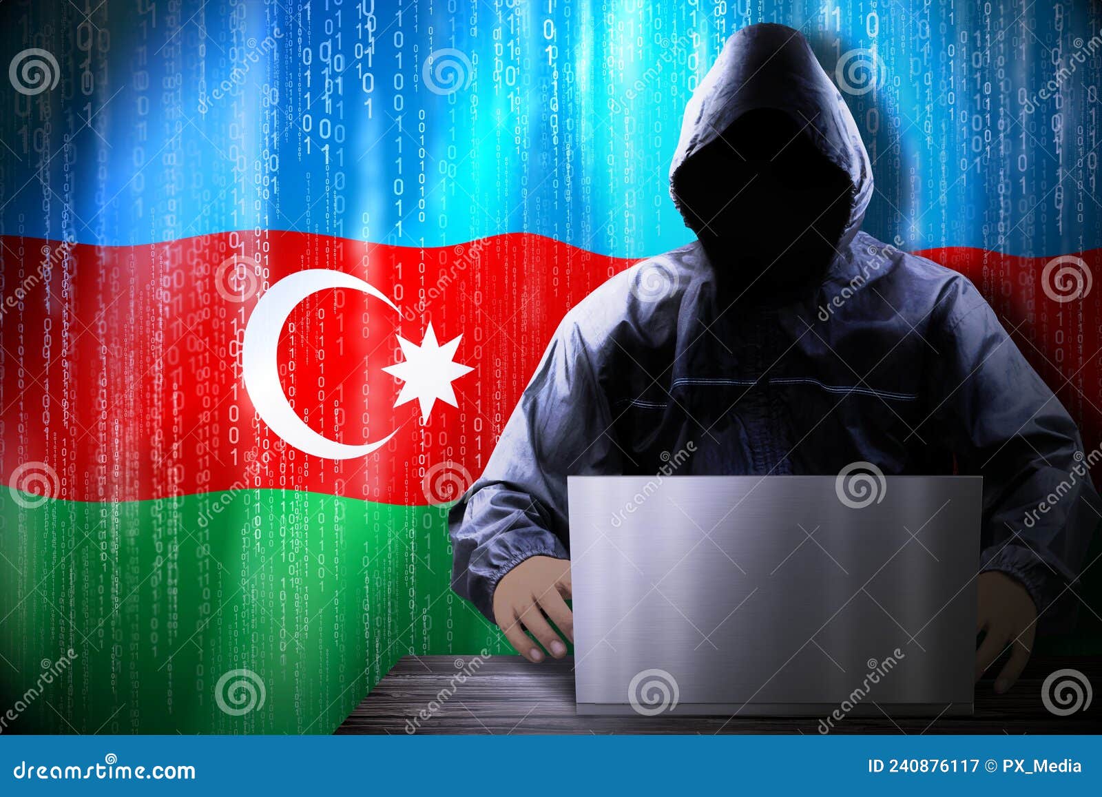 Anonymous Hooded Hacker, Flag of Azerbaijan, Binary Code - Cyber Attack ...
