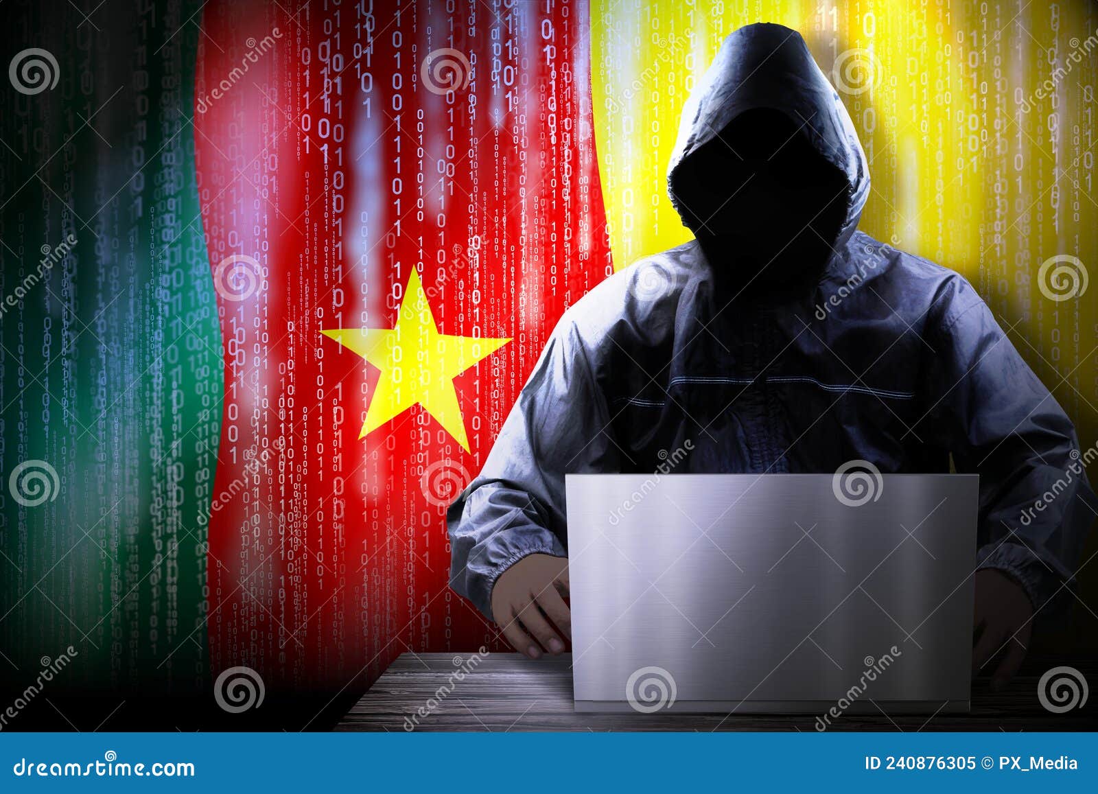 Anonymous Hooded Hacker, Flag of Cameroon, Binary Code - Cyber Attack ...