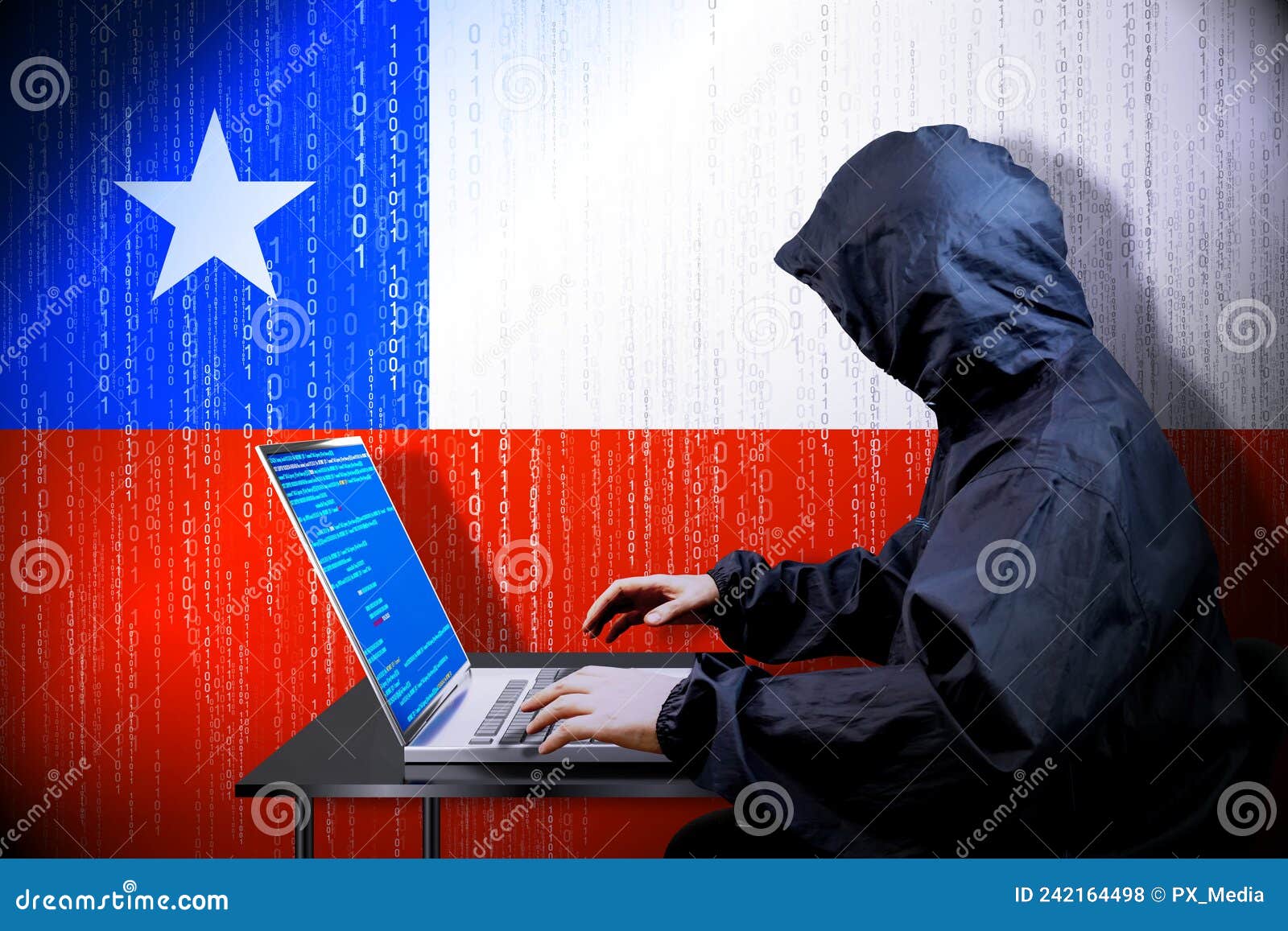 Anonymous Hooded Hacker, Flag of Chile, Binary Code - Cyber Attack ...