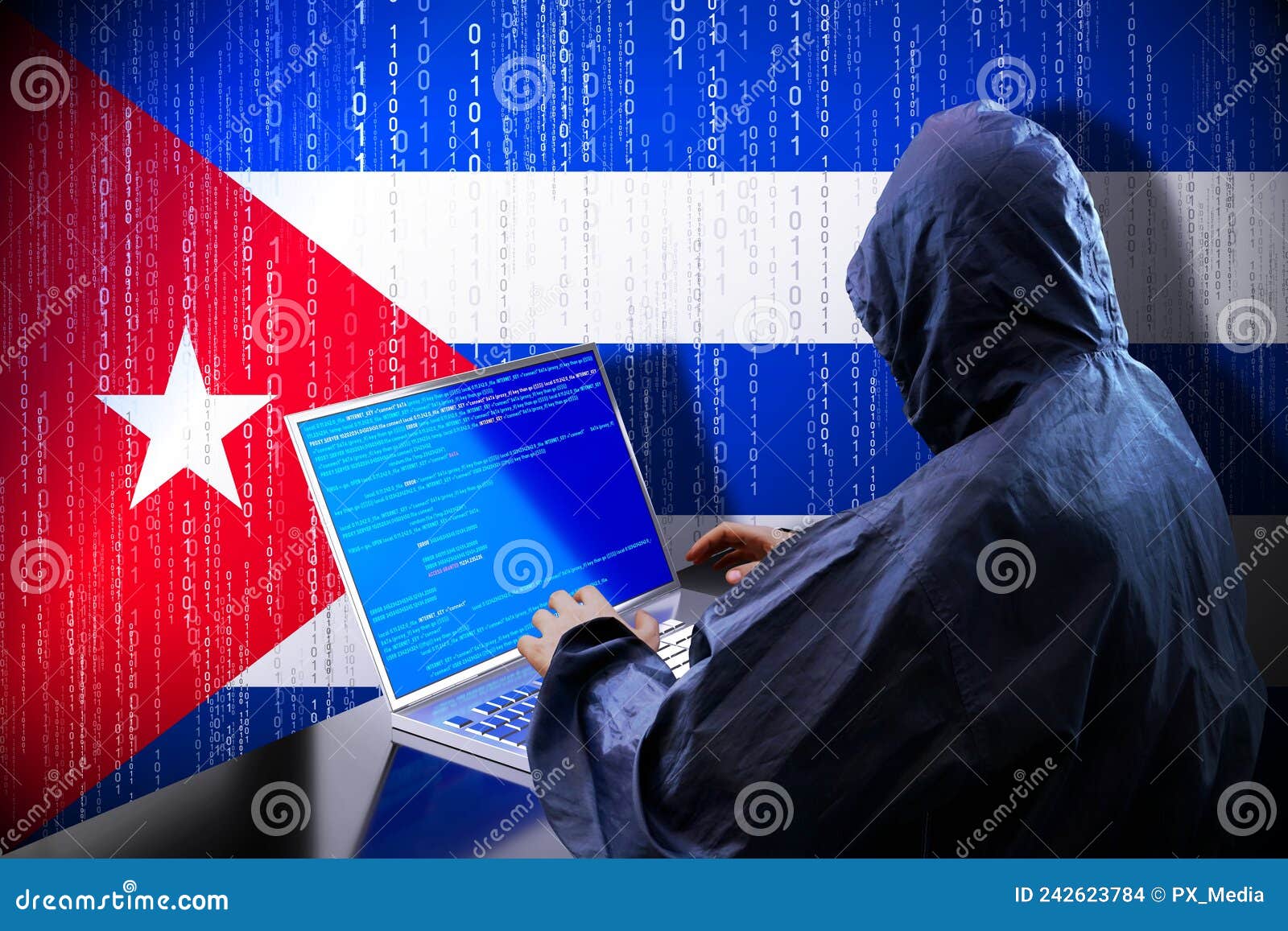 Anonymous Hooded Hacker, Flag of Cuba, Binary Code - Cyber Attack ...