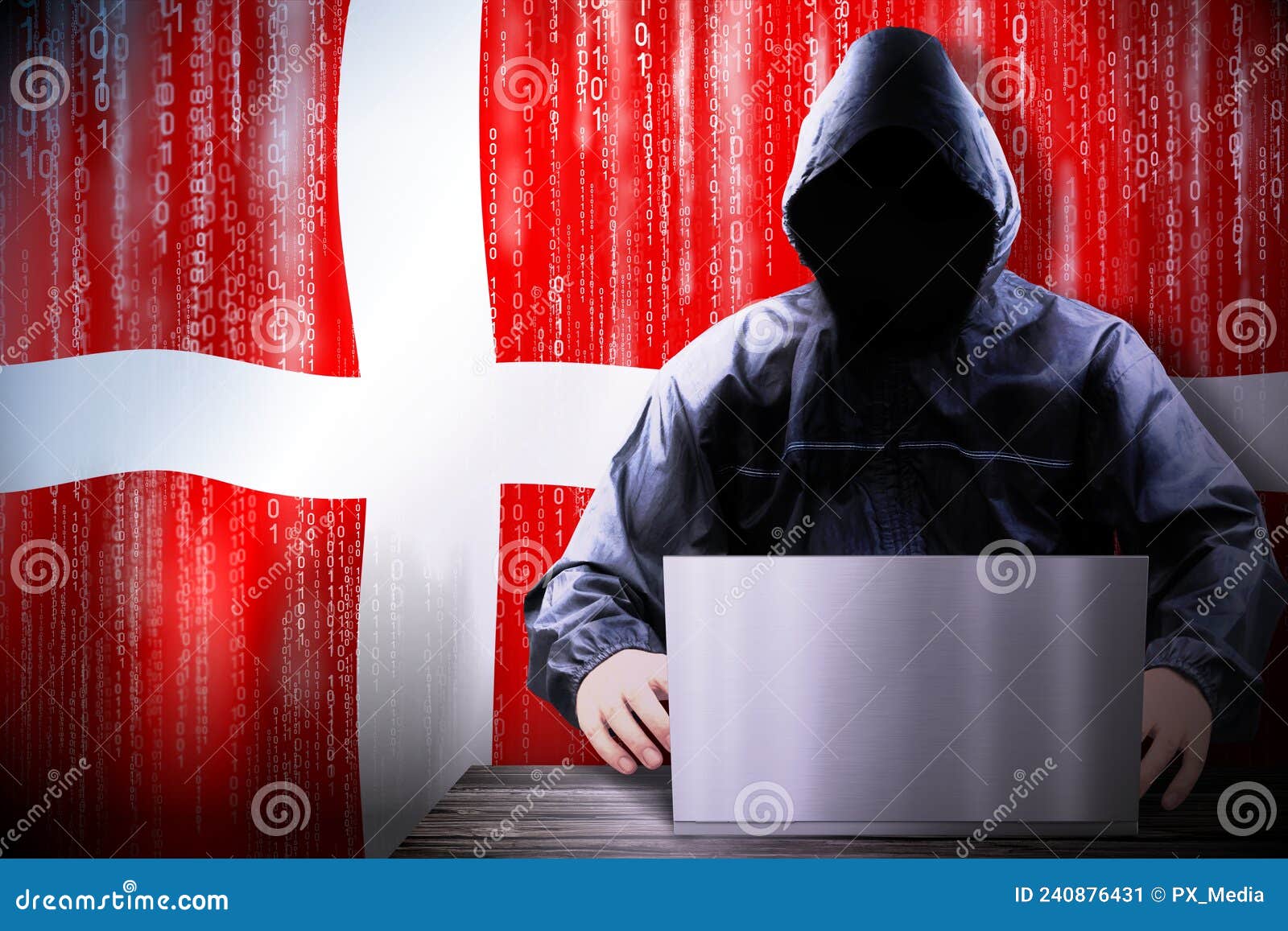 Anonymous Hooded Hacker, Flag of Denmark, Binary Code - Cyber Attack ...