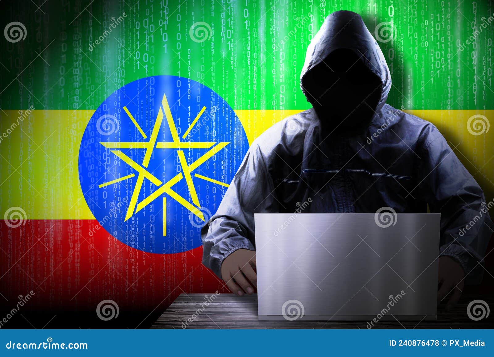 Anonymous Hooded Hacker, Flag of Ethiopia, Binary Code - Cyber Attack ...