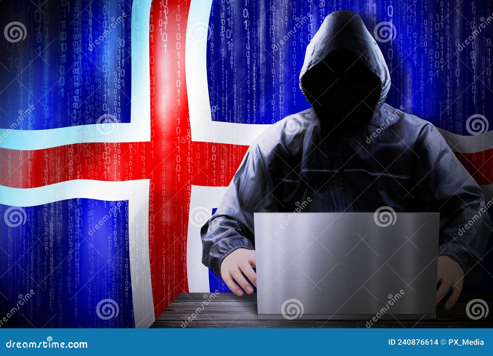 Anonymous Hooded Hacker, Flag of Iceland, Binary Code - Cyber Attack ...