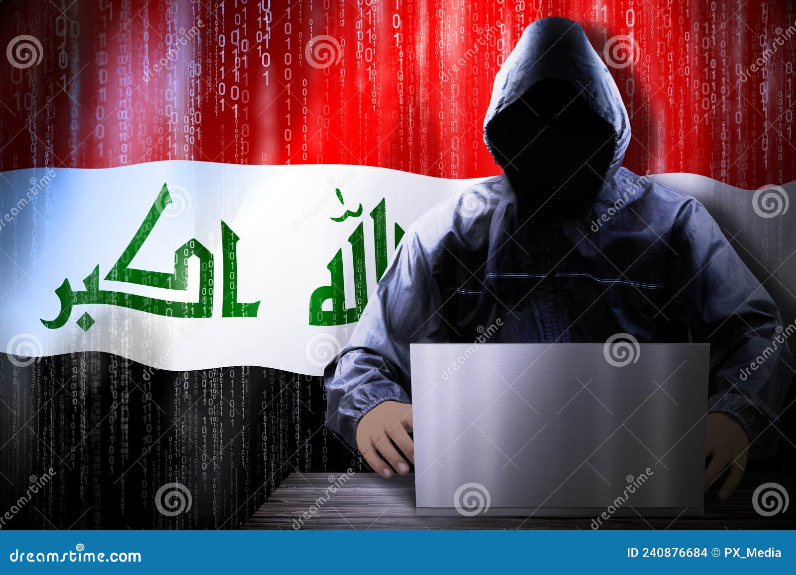 Anonymous Hooded Hacker, Flag of Iraq, Binary Code - Cyber Attack ...