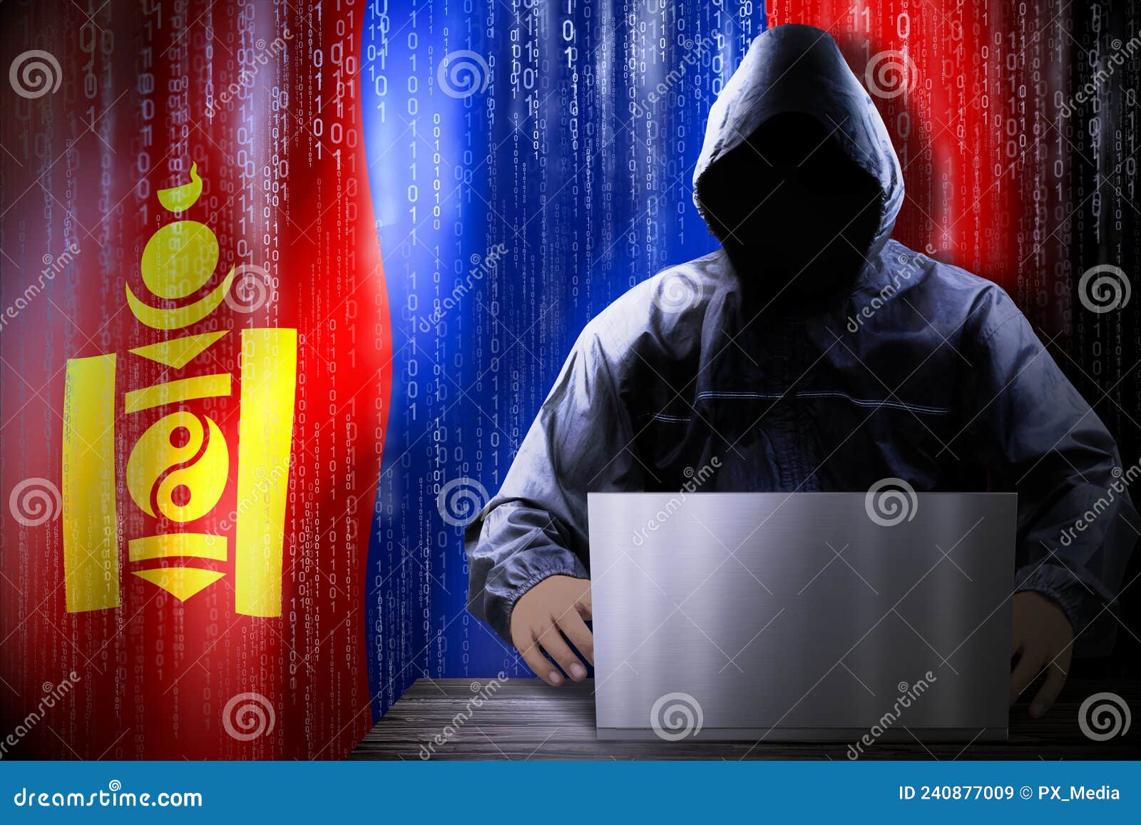 Anonymous Hooded Hacker, Flag of Mongolia, Binary Code - Cyber Attack ...