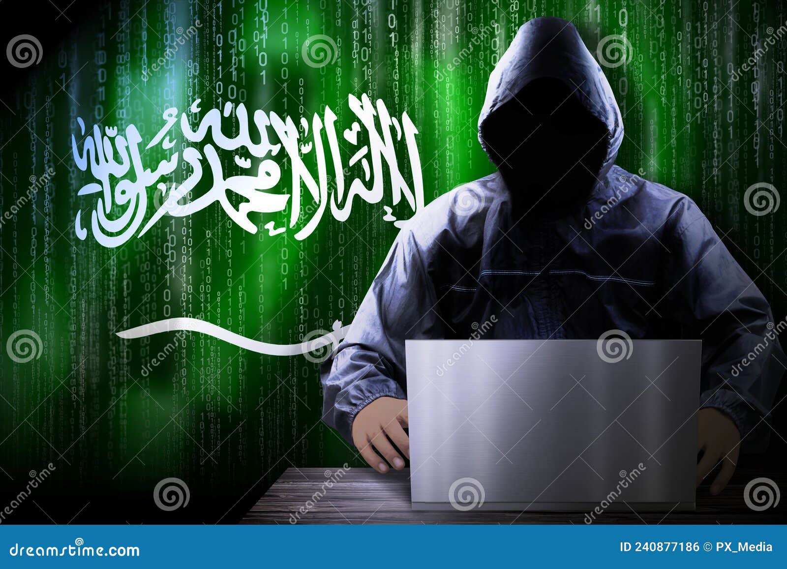 Anonymous Hooded Hacker, Flag of Saudi Arabia, Binary Code - Cyber ...