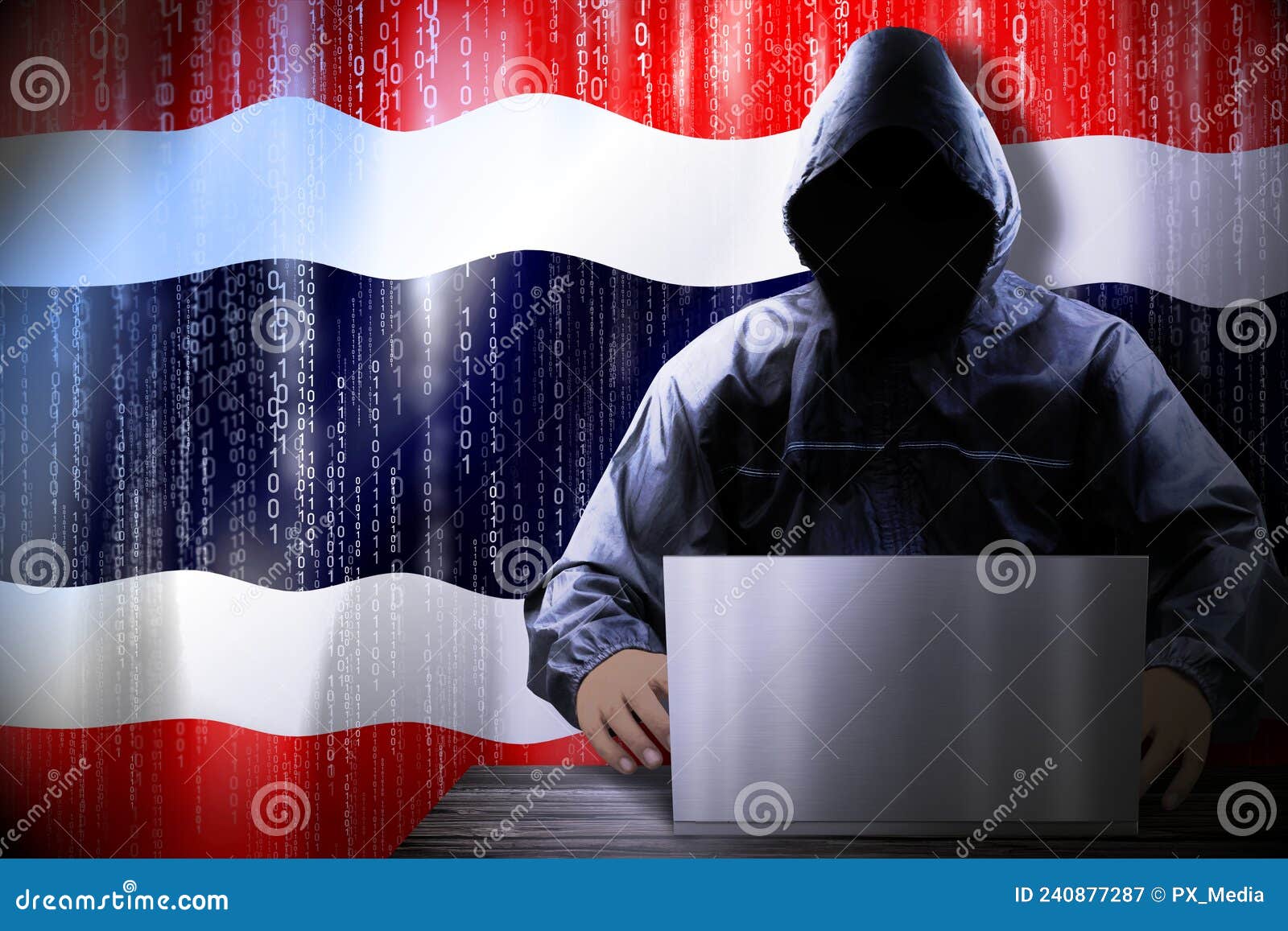 Anonymous Hooded Hacker, Flag of Thailand, Binary Code - Cyber Attack ...