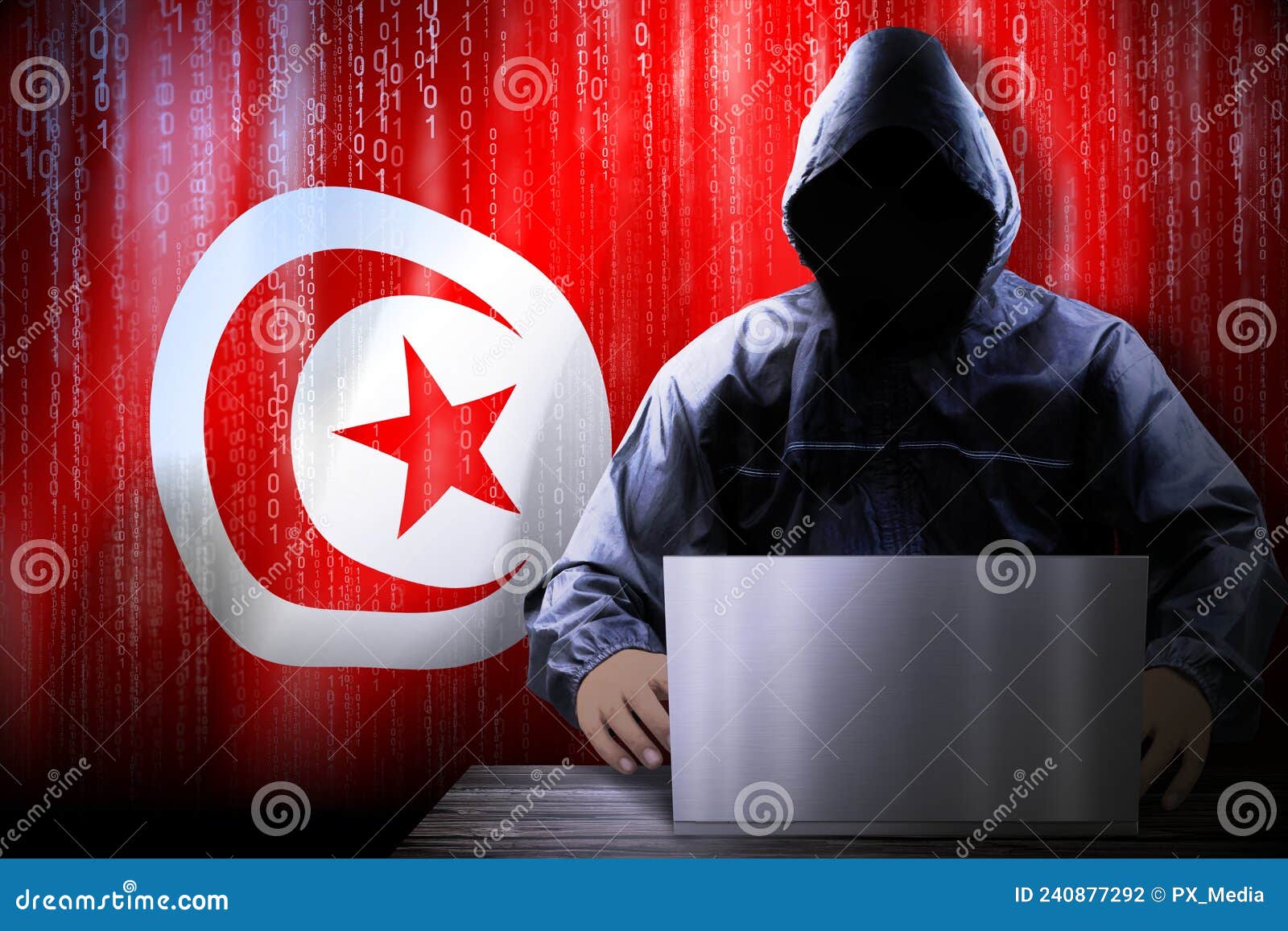Anonymous Hooded Hacker, Flag of Tunisia, Binary Code - Cyber Attack ...