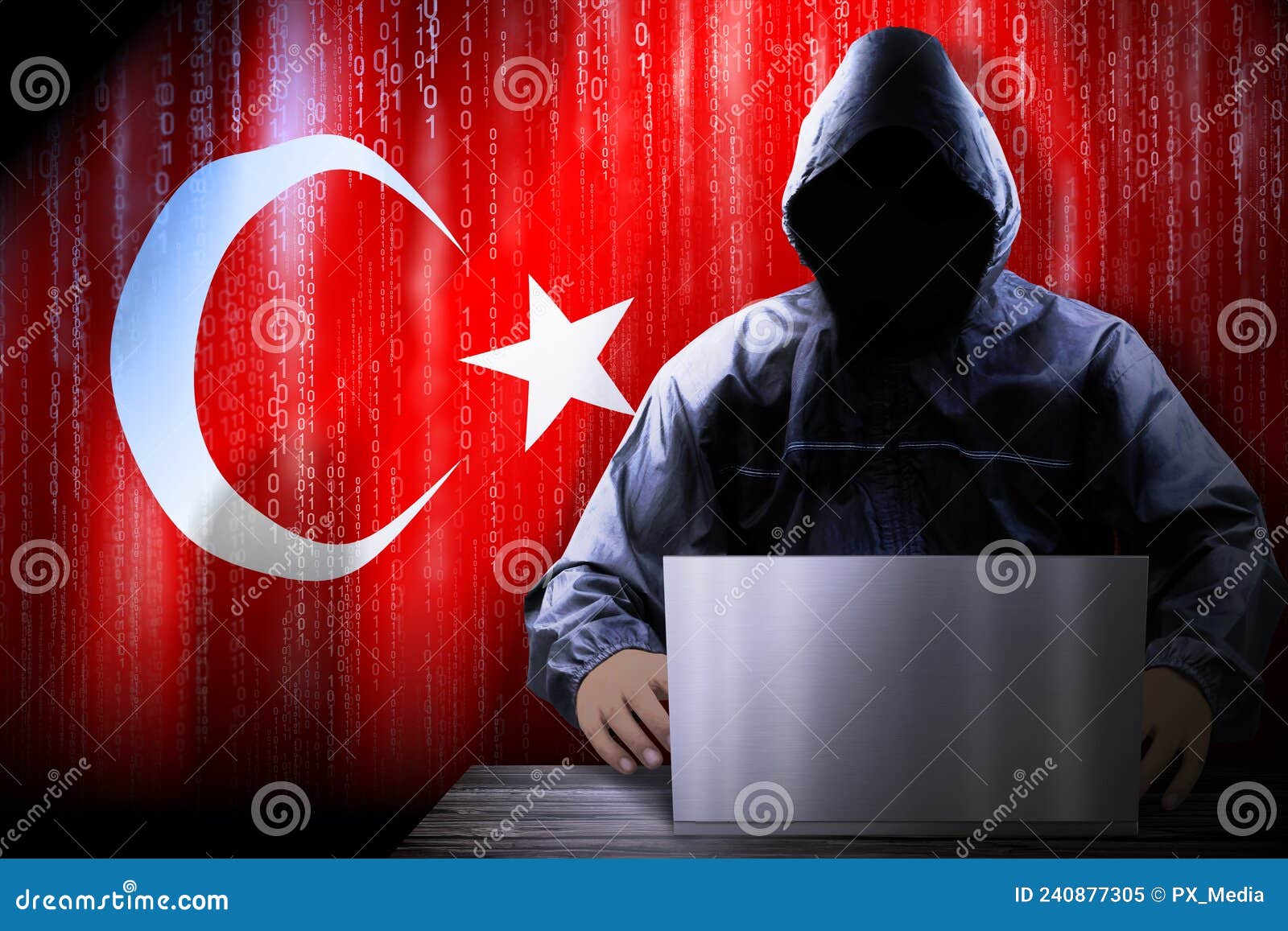 Anonymous Hooded Hacker, Flag of Turkey, Binary Code - Cyber Attack ...