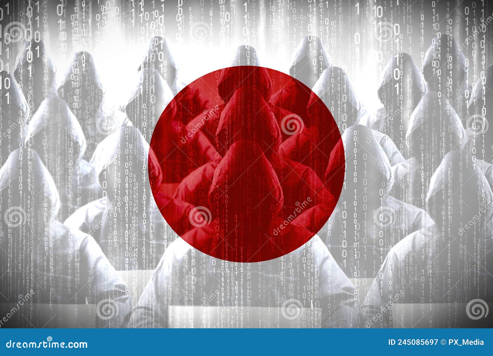 Anonymous Hooded Hackers, Flag of Japan, Binary Code - Cyber Attack ...