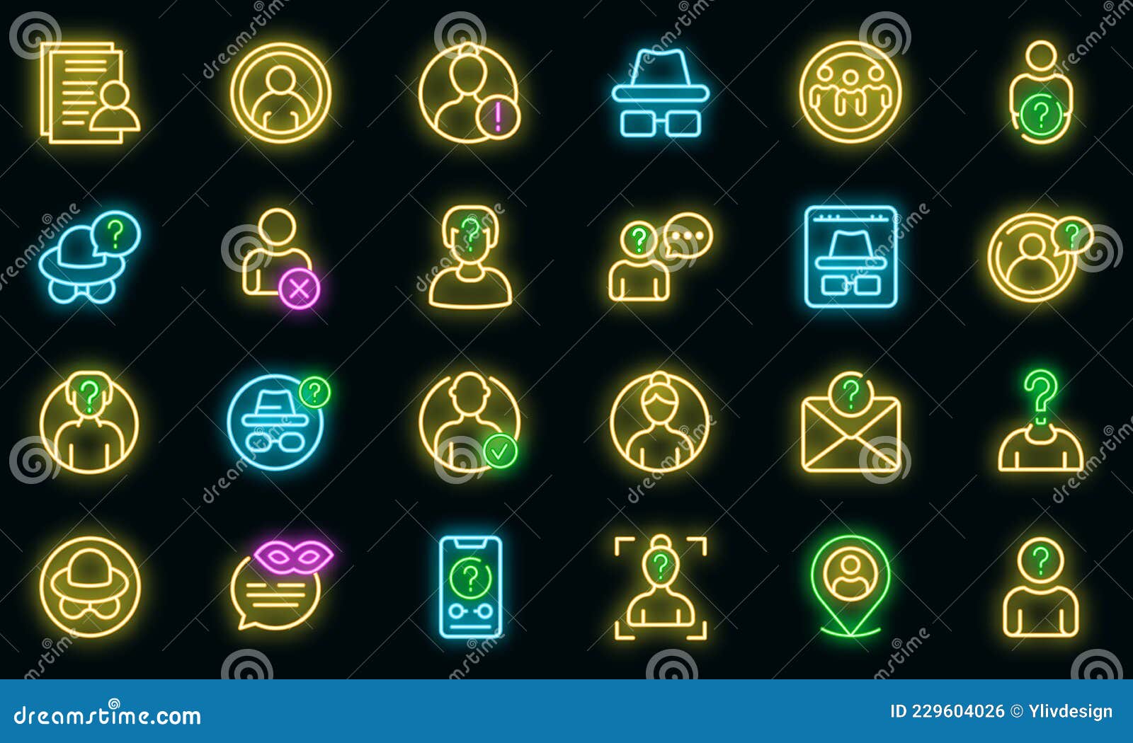 Anonymous Icons Set Vector Neon Stock Vector - Illustration of agent ...