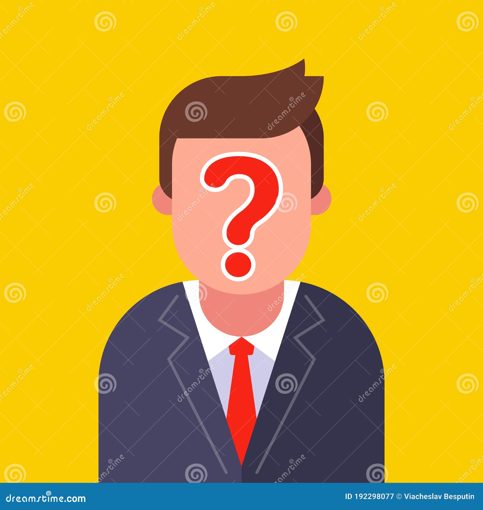 Anonymous Man in a Business Suit. Question Mark on the Face Stock ...