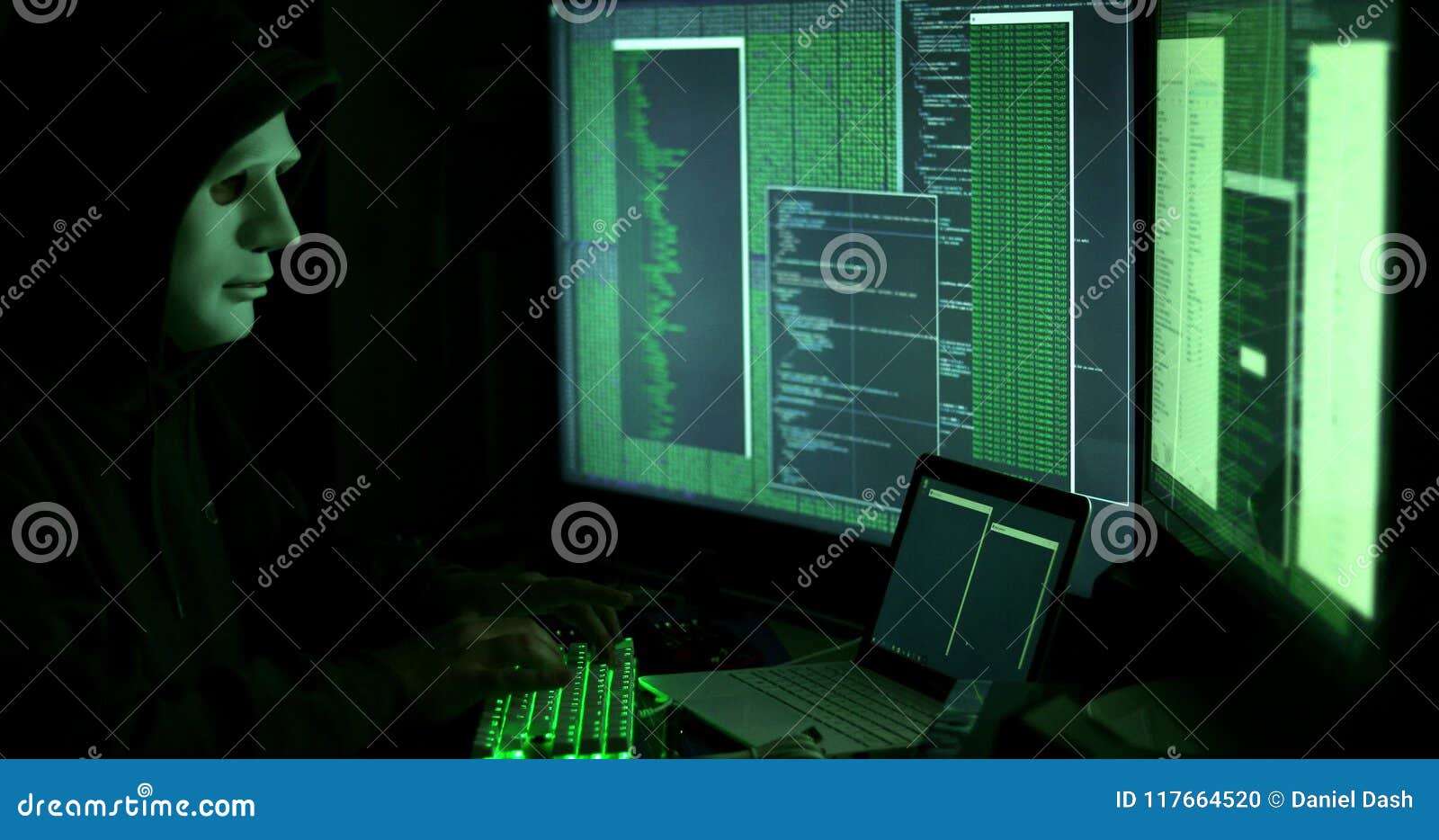 Anonymous Man Hacking Computers in Dark Room Stock Footage - Video of ...