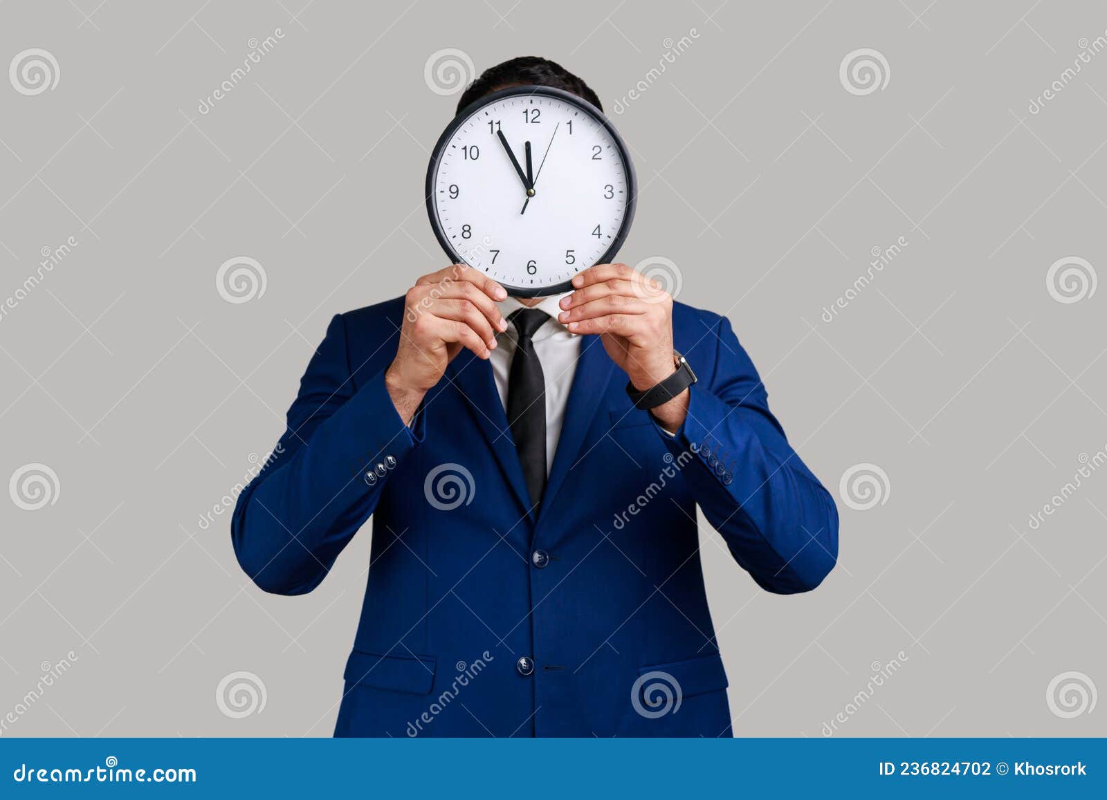 Anonymous Man Hiding Face Behind Big Wall Clock, Afraid of Deadline ...