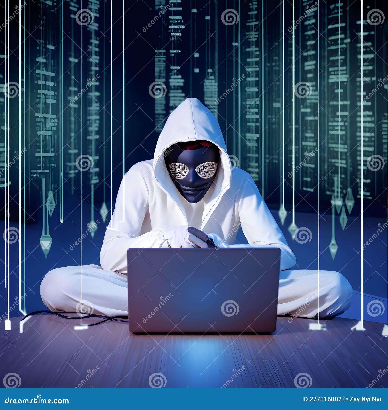 Modernized Hacker With Laptop. Concept Of Cybercrime, Cyberattack. AI ...