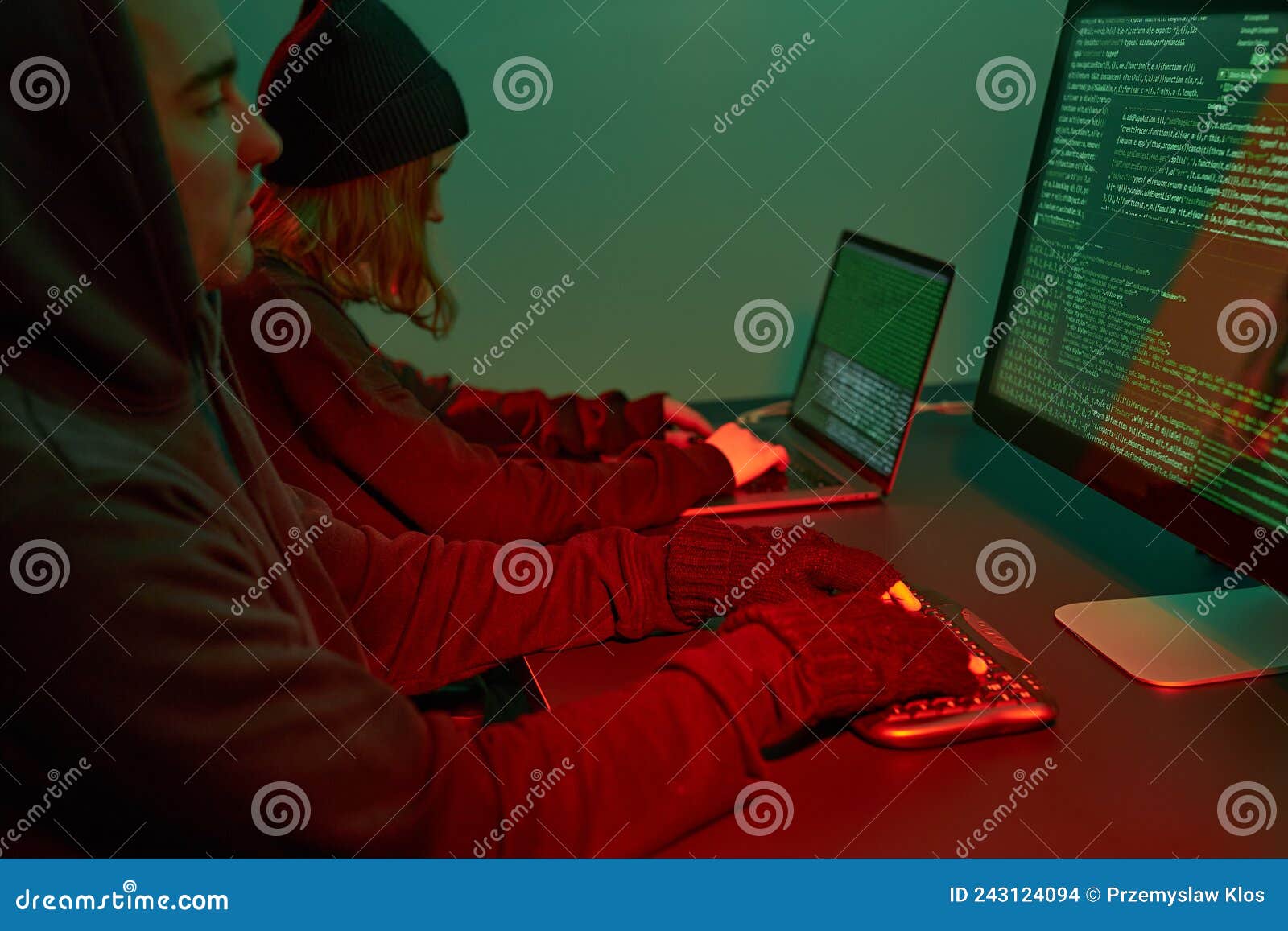 Anonymous People Using Computer And Programming To Break Code Cyber