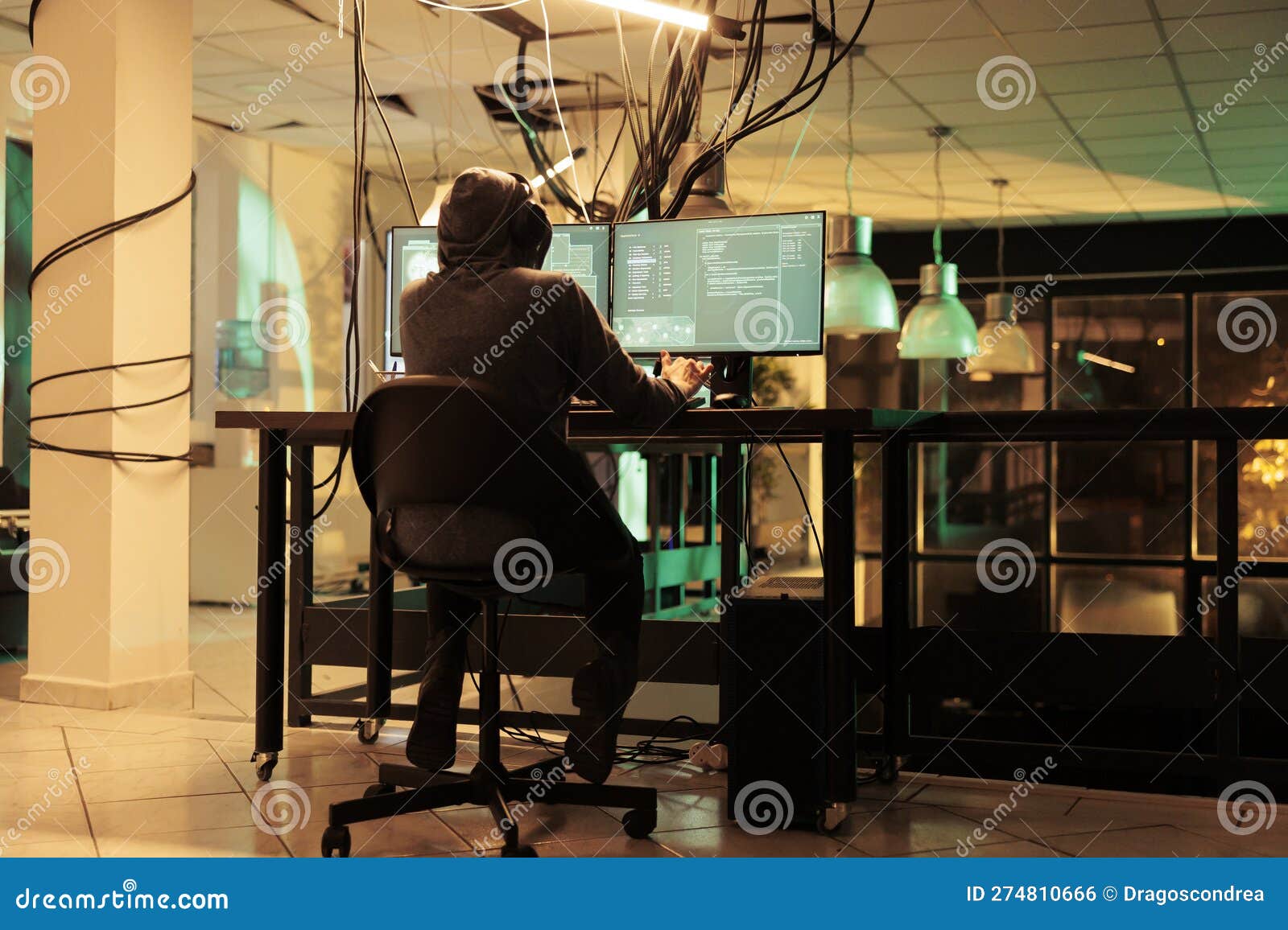 Anonymous Spy Using Multi Monitors To Crack Encryption Stock Photo ...