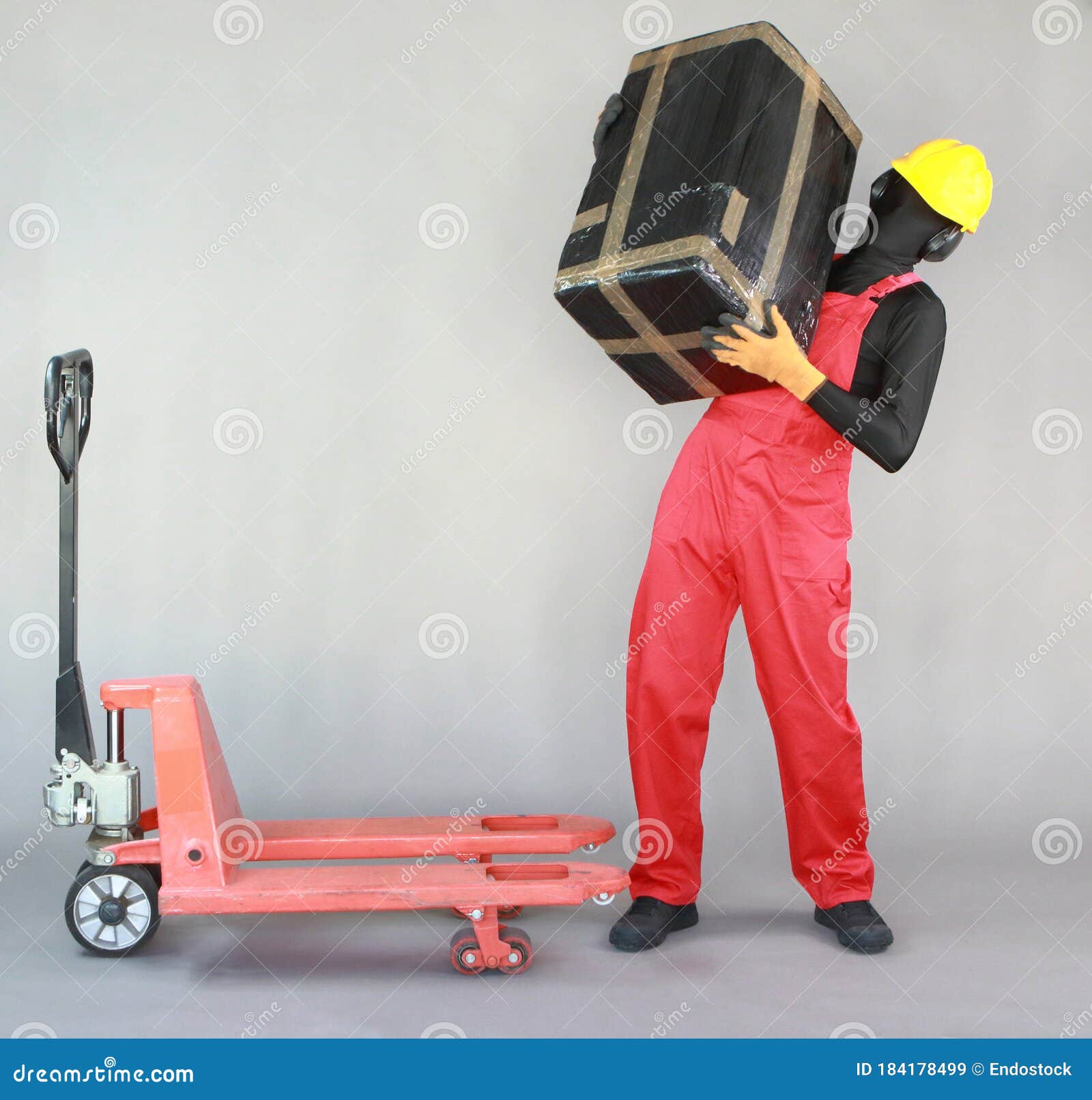Anonymous Worker Lifting Heavy Package. Profile View. Stock Image ...