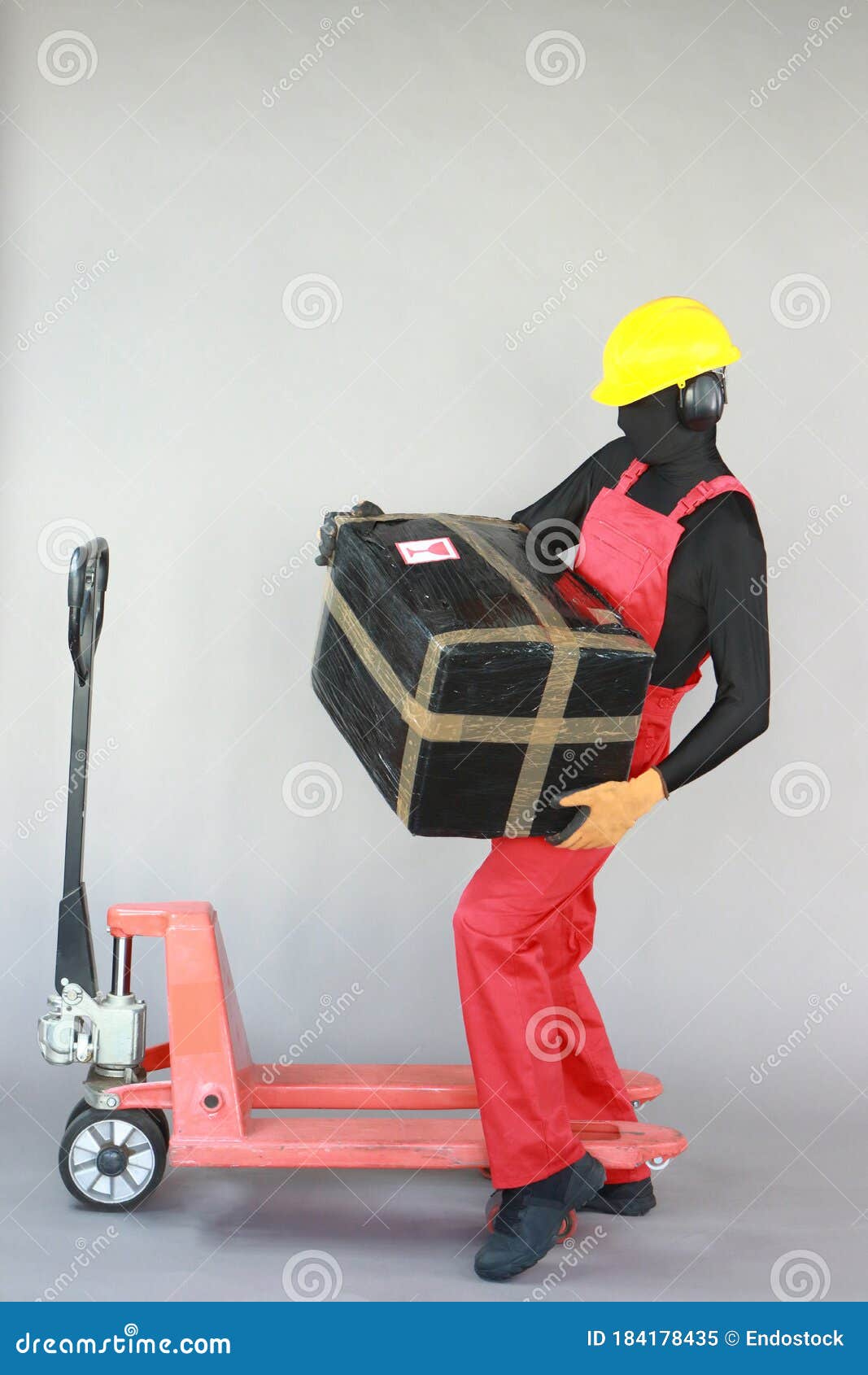 Anonymous Worker Lifting Heavy Package. Profile View. Stock Image ...
