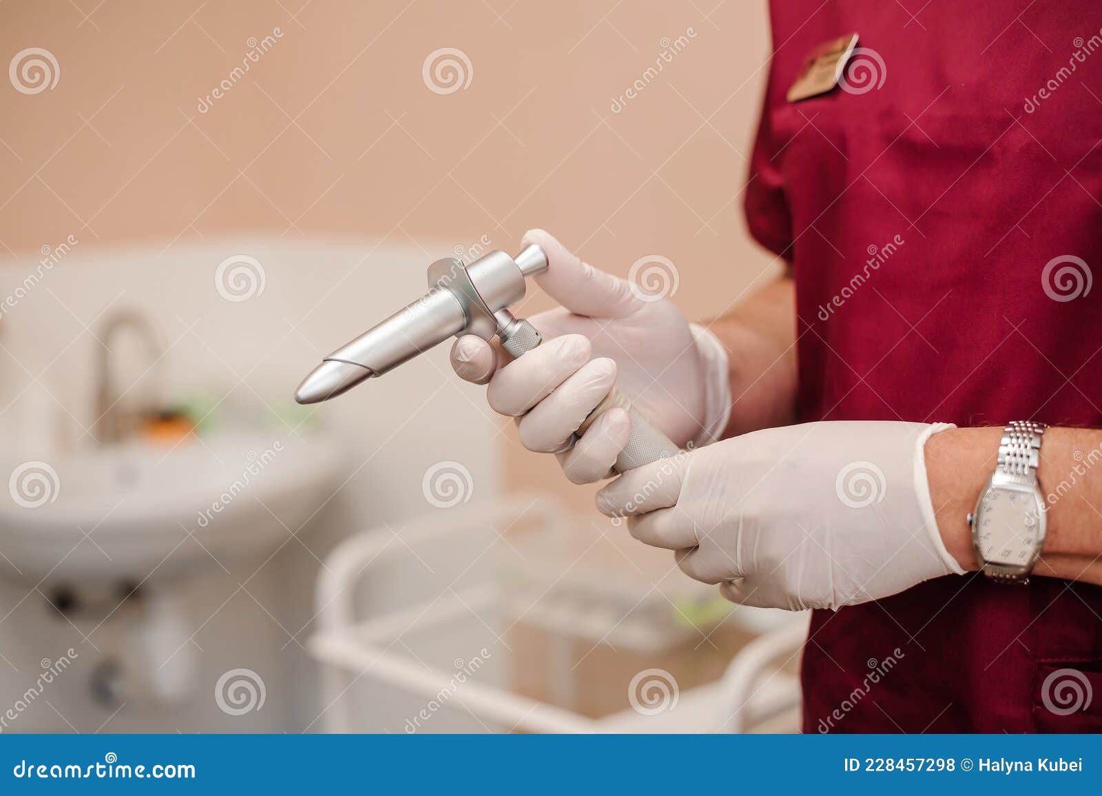 Anoscopes with Ring Lights in the Hands of a Doctor. Reusable ...