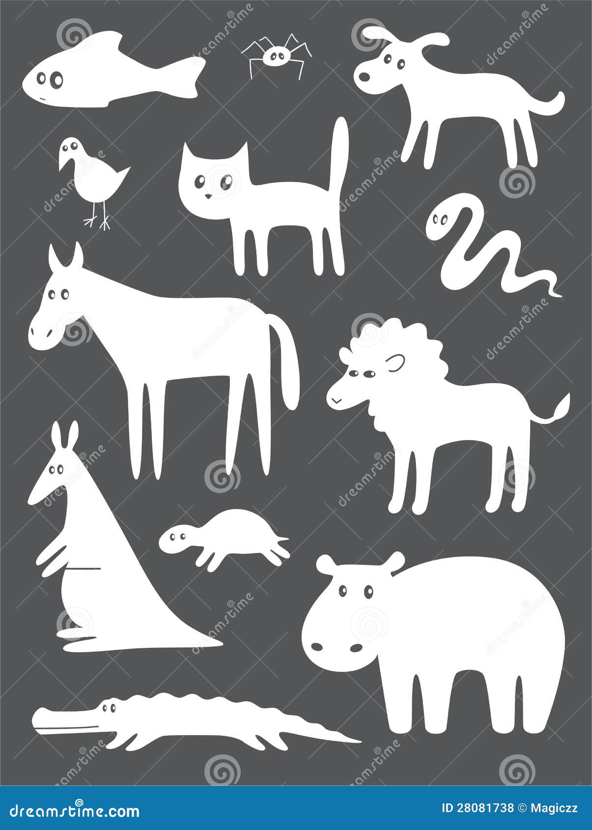 Abstract Animals Silhouettes With Line Details. Animal Icons Isolated ...
