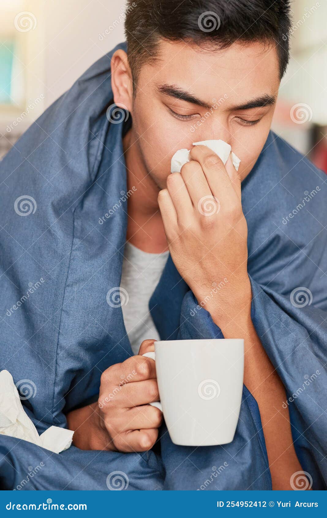 Another Victim of the Man Flu. a Young Man with a Cold Recuperating at ...