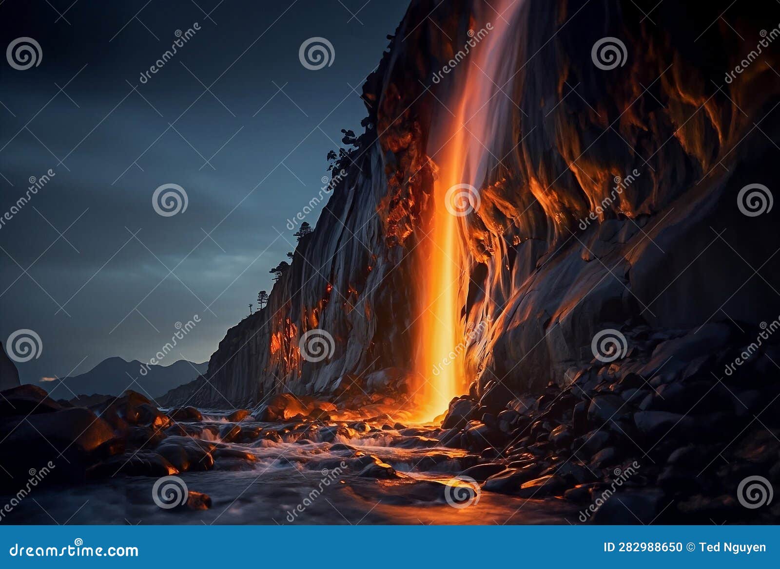 Another View of the Yosemite Fire Waterfall Stock Illustration ...