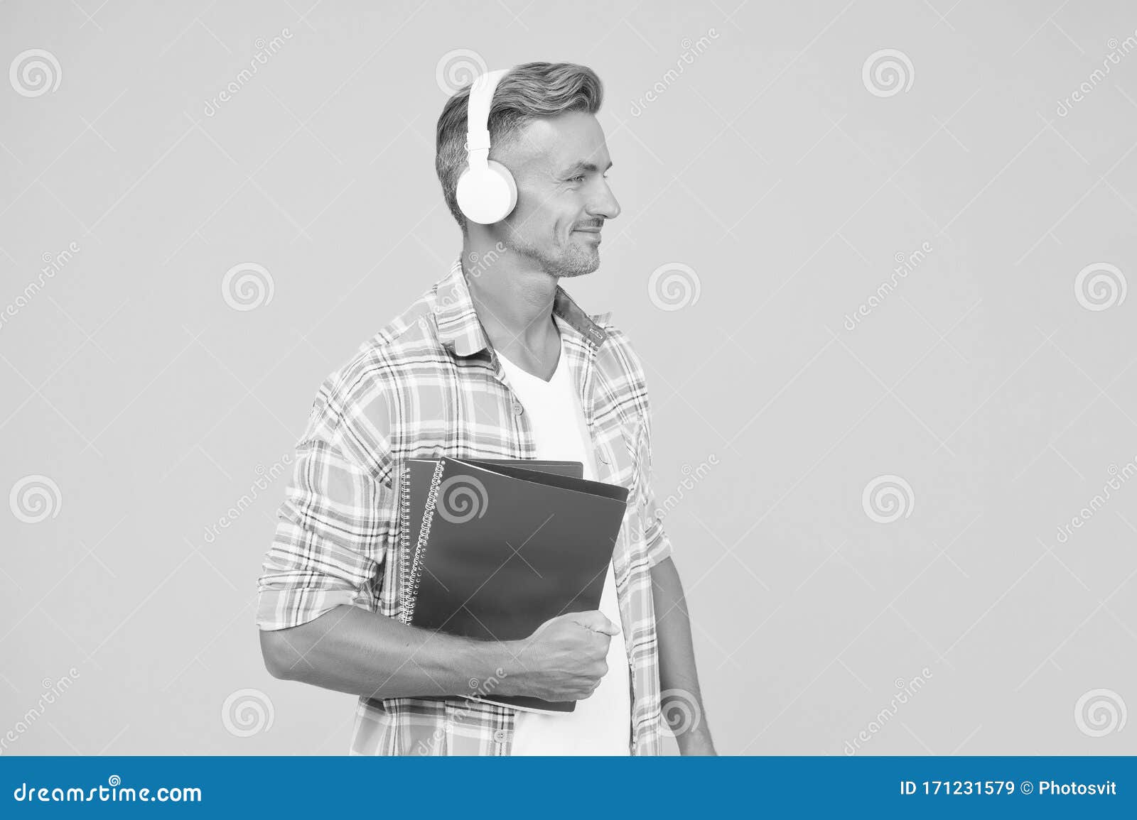 Another Way of Study. Man Handsome College Student Headphones Books ...