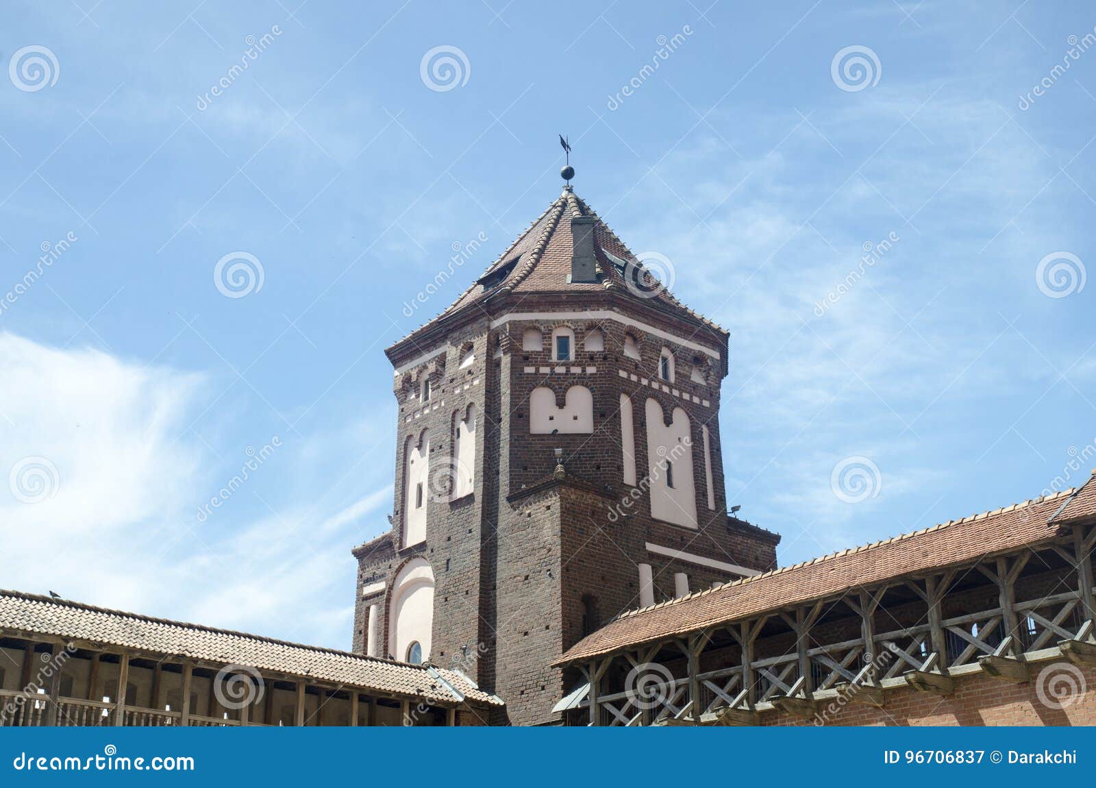 Anscient Castle Over Deep Blue Sky with White Clouds Stock Image ...